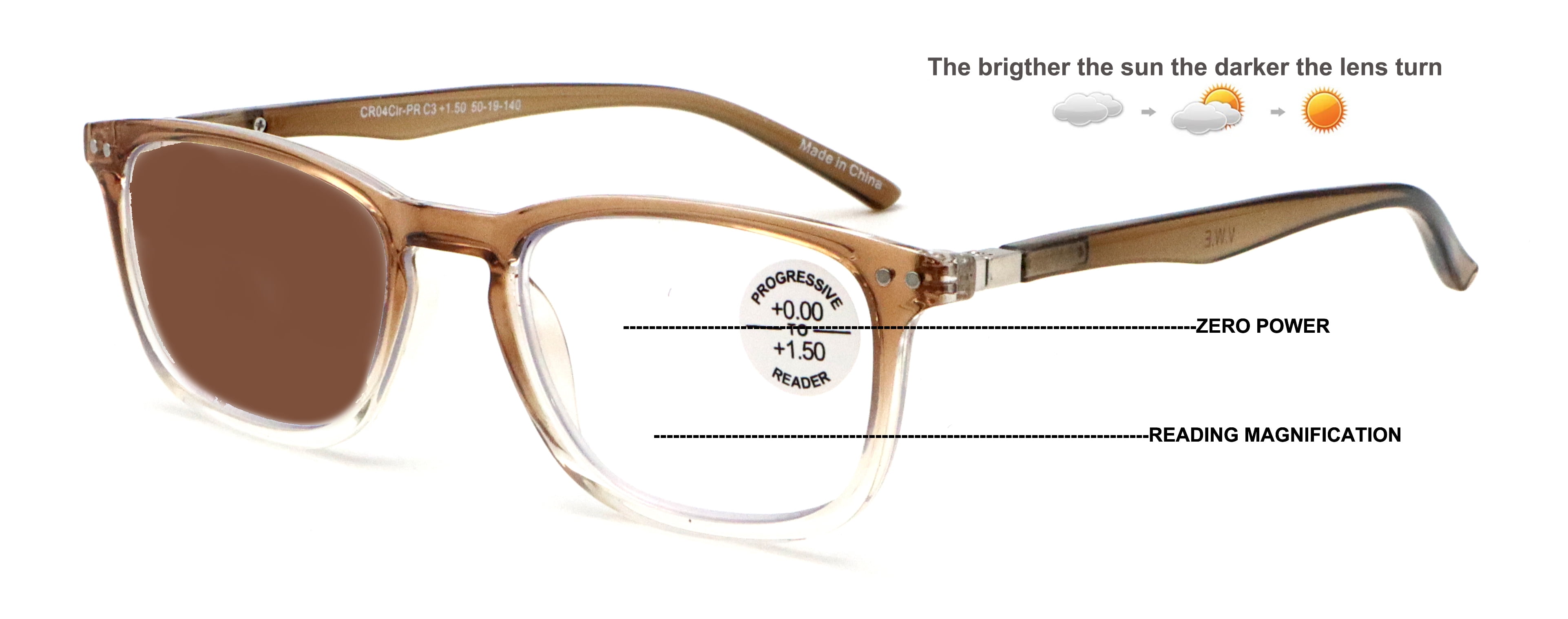 Lightweight Progressive Clear Photochromic Reading glasses - No Line or ...