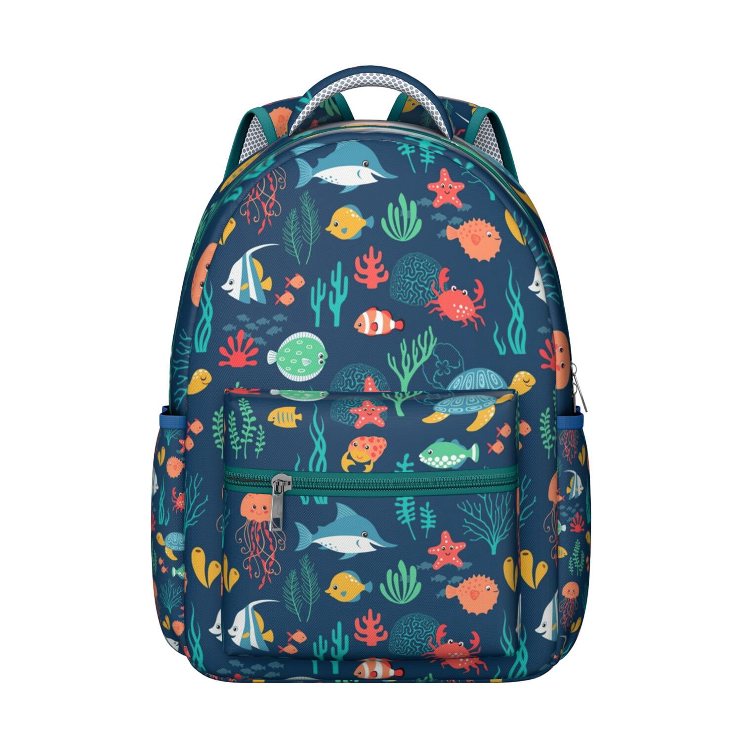 Lightweight School Backpack Featuring Tropical Marine Animals and Cute ...
