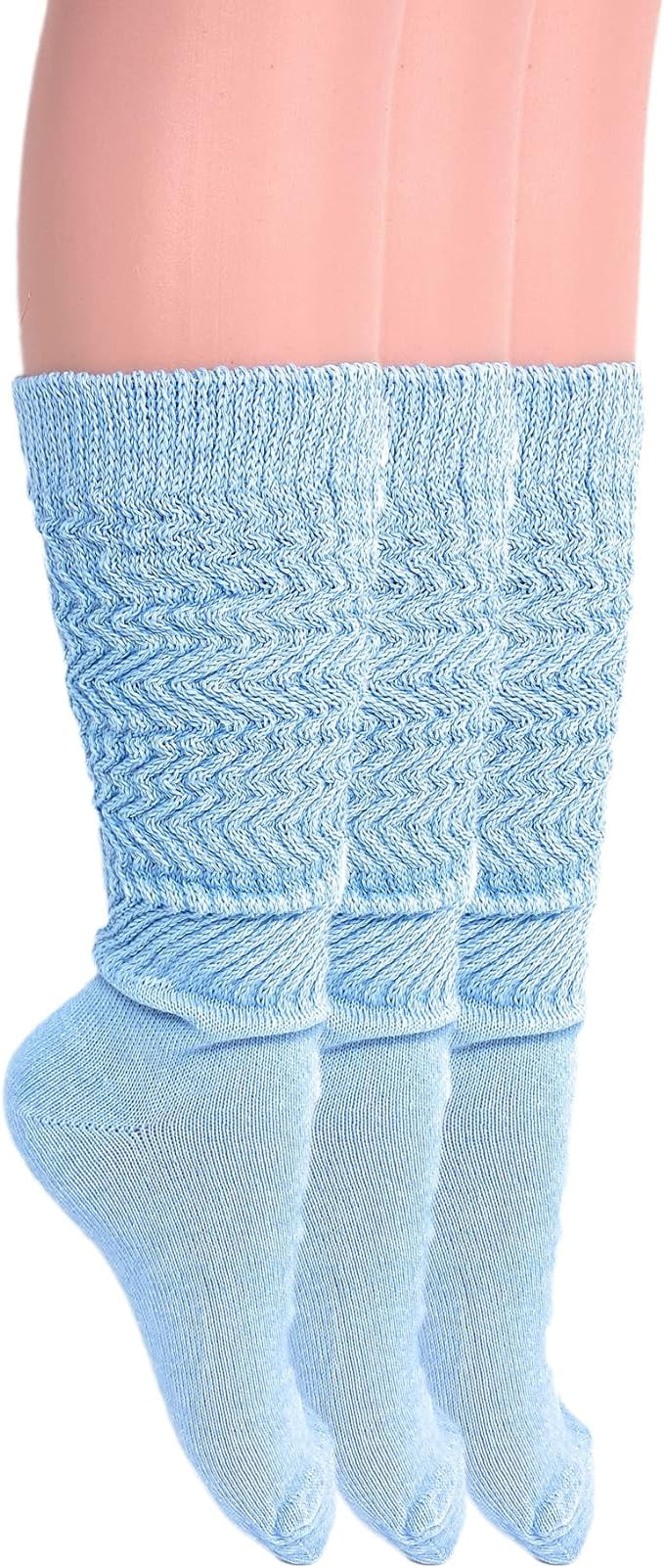 Lightweight Slouch Knee High Socks 3 Pairs Shoe Size 5-10 (Light Blue ...