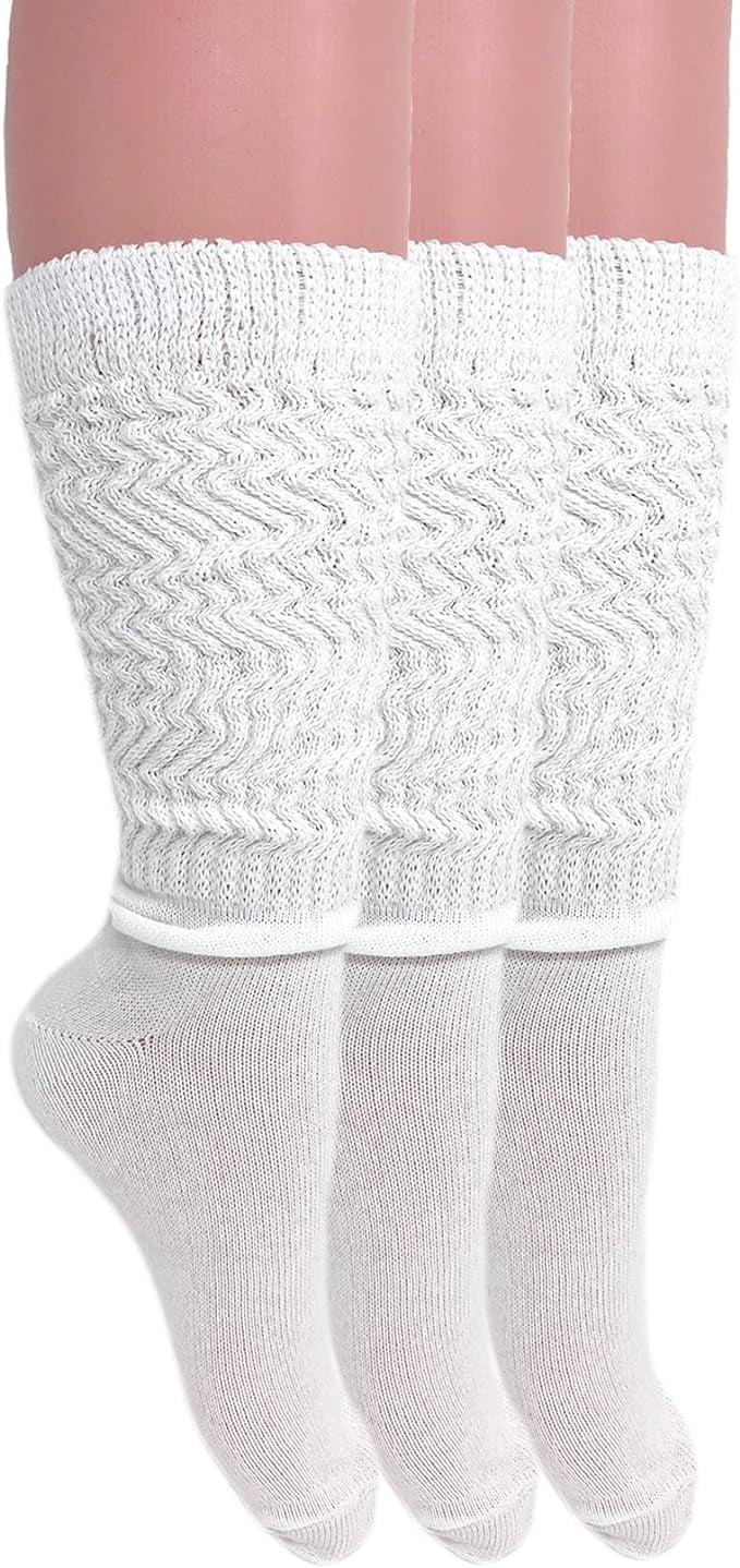 Lightweight Slouch Knee High Socks 3 Pairs Shoe Size 5-10 (White ...