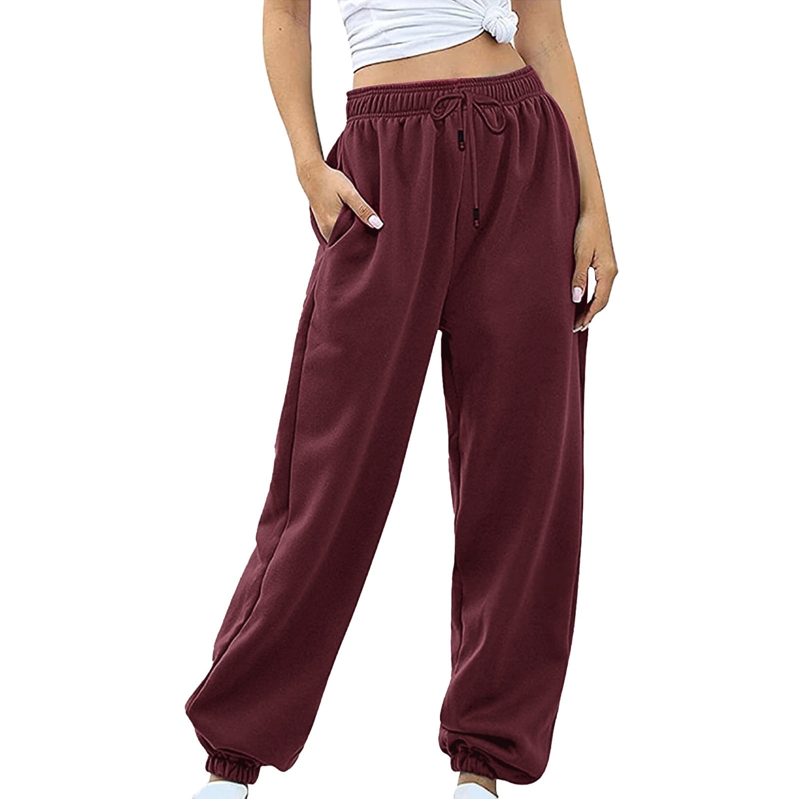 Lightweight Sweatpants for Women Comfy Relaxed Joggers with Pockets Red ...