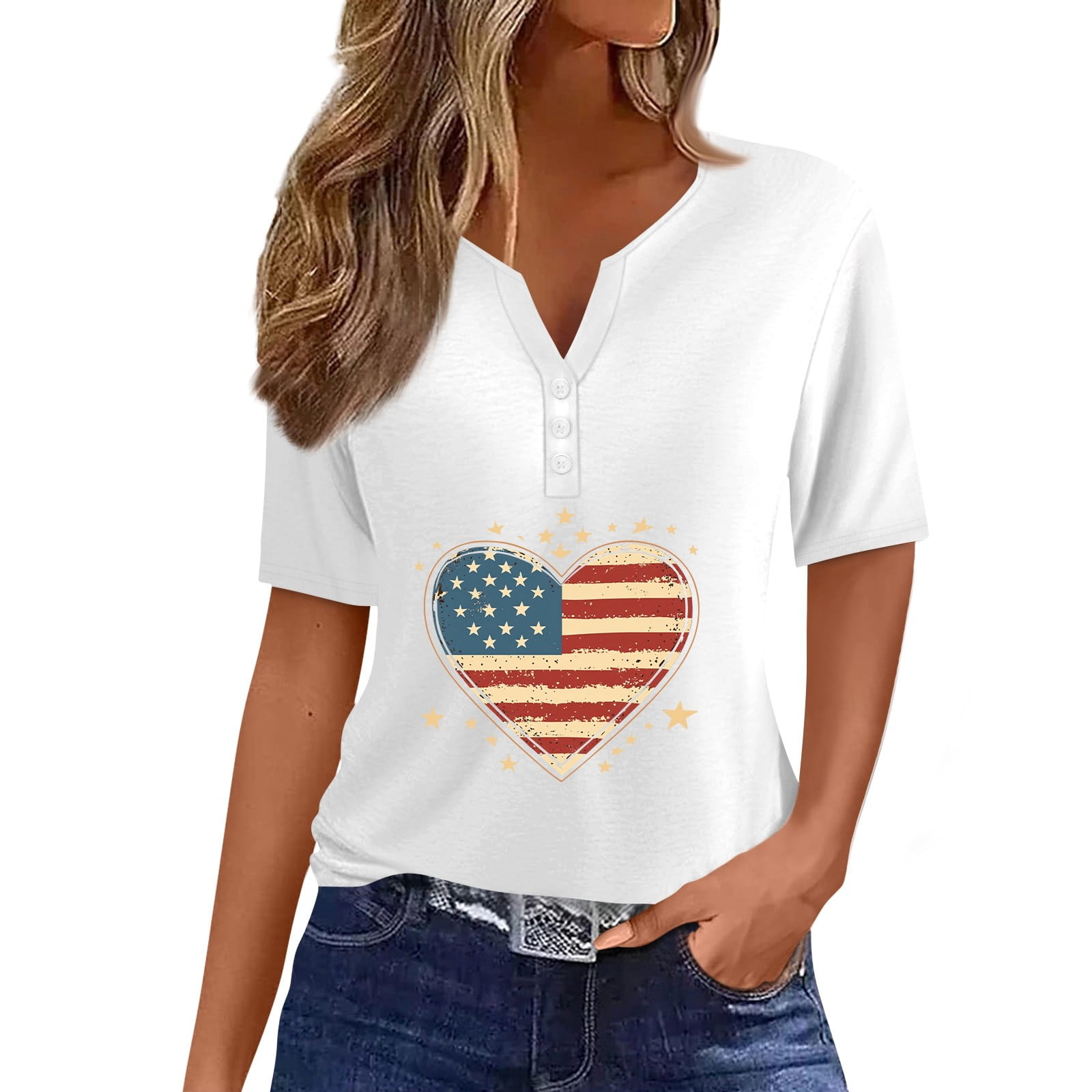 Lightweight V-Neck 4Th Of July Tees, Plus Size Shirts For Curvy Women True To Independence Day ...