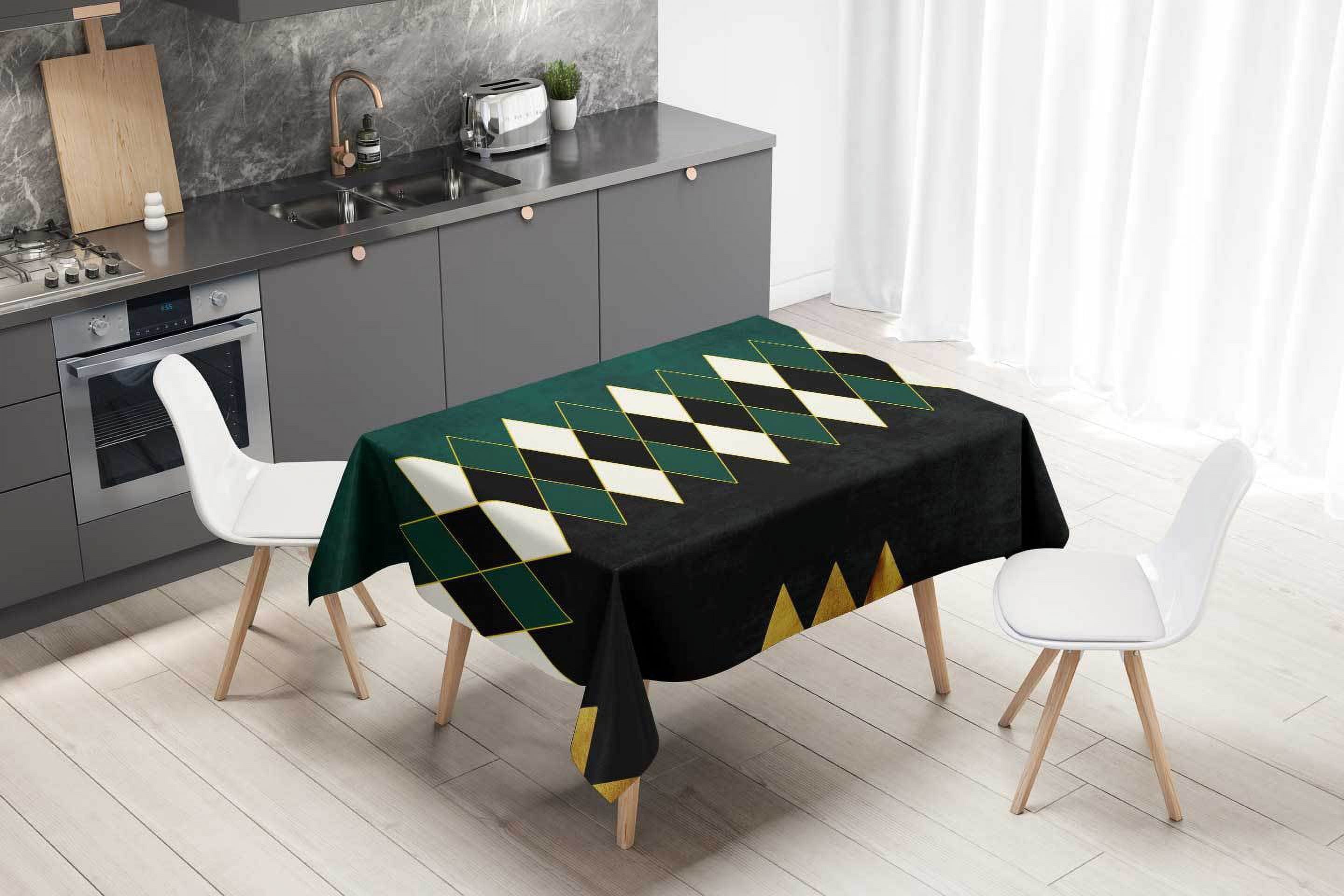 Lightweight and Stylish Emerald Green Emerald Gold Geometric Tablecloth ...