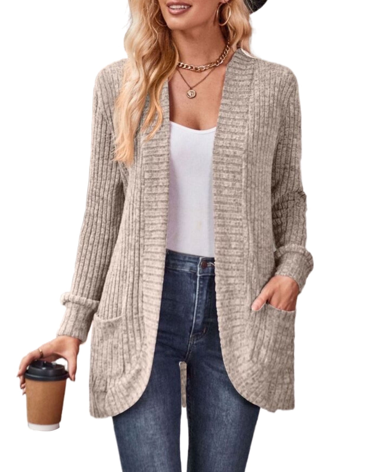 Lightweight and Cardigan for Women Solid Color Open Front Loose Fit ...