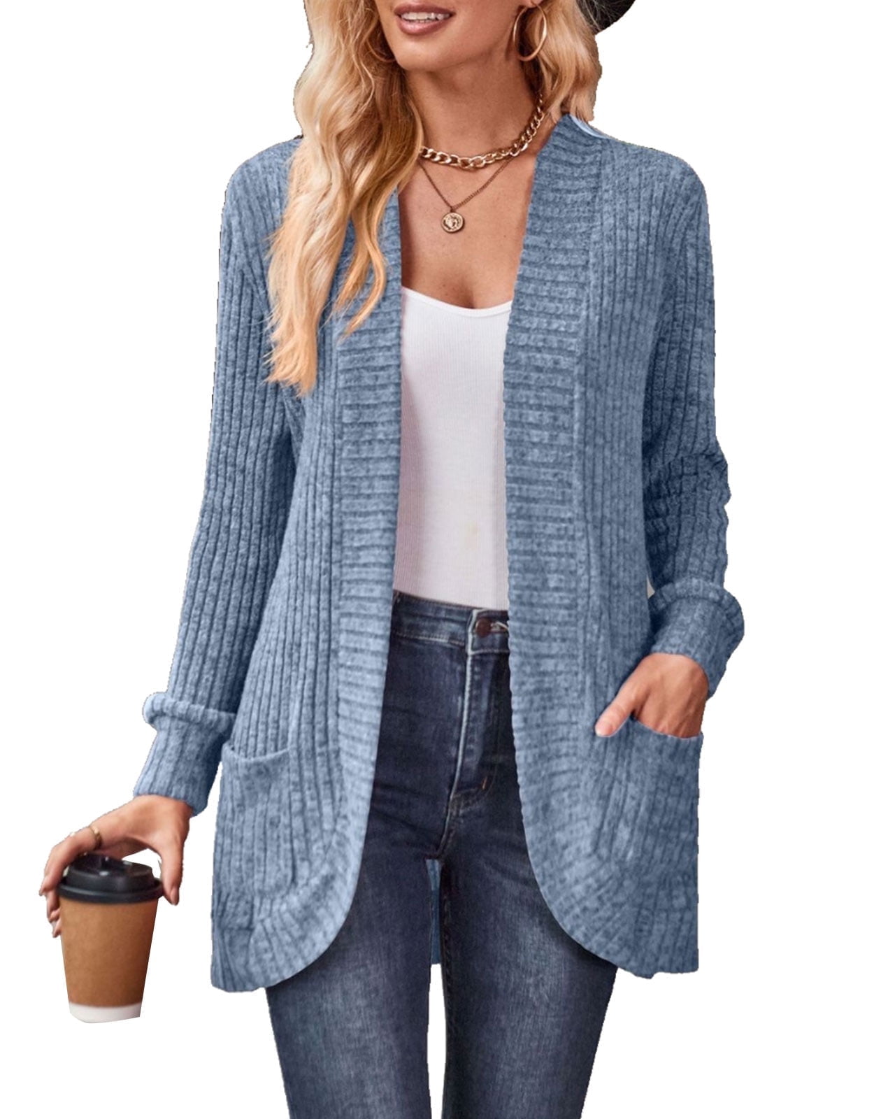 Lightweight and Cardigan for Women Solid Color Open Front Loose Fit ...