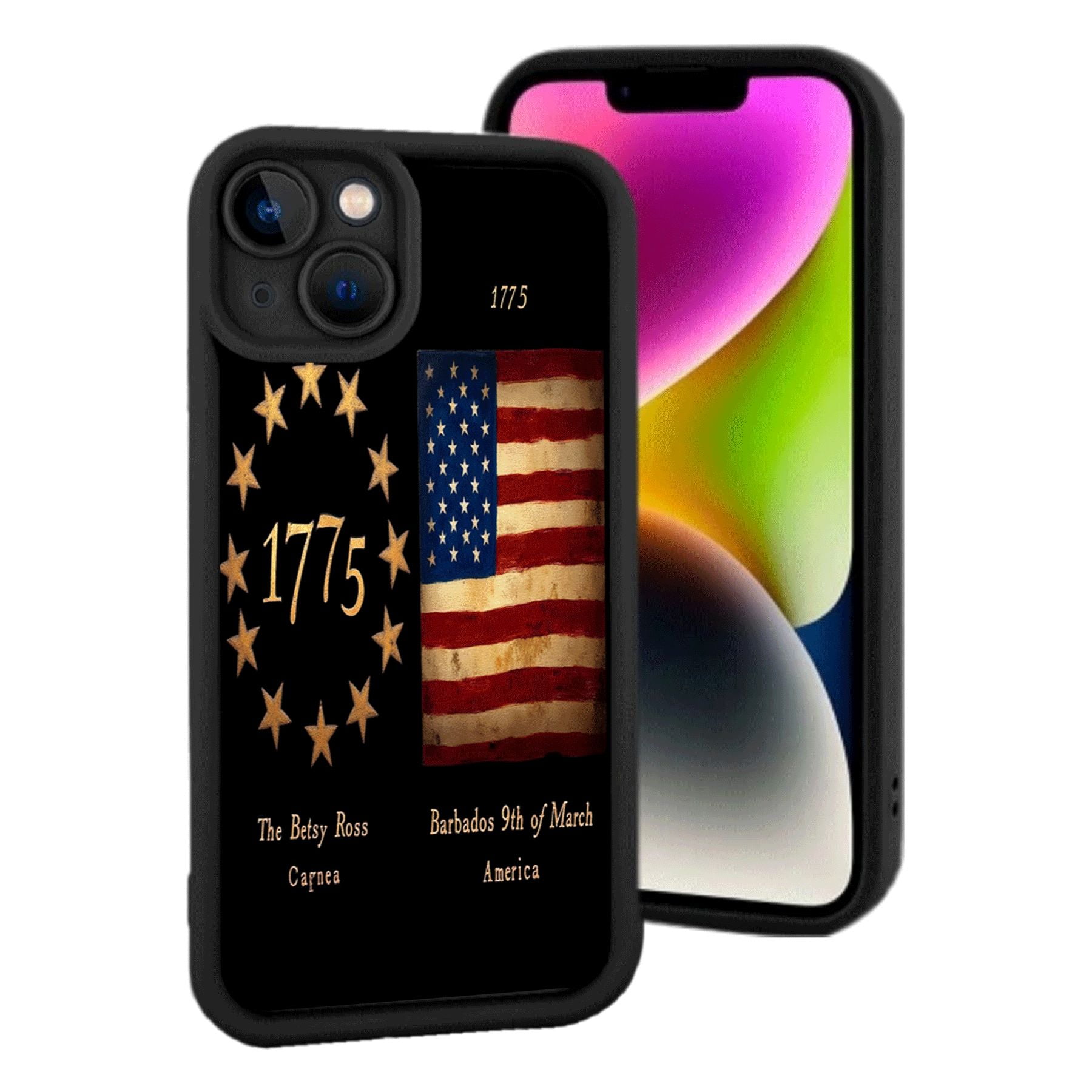 Lightweight iPhone 15 Case - Black Background with Gold Stars & ' 1775 ...