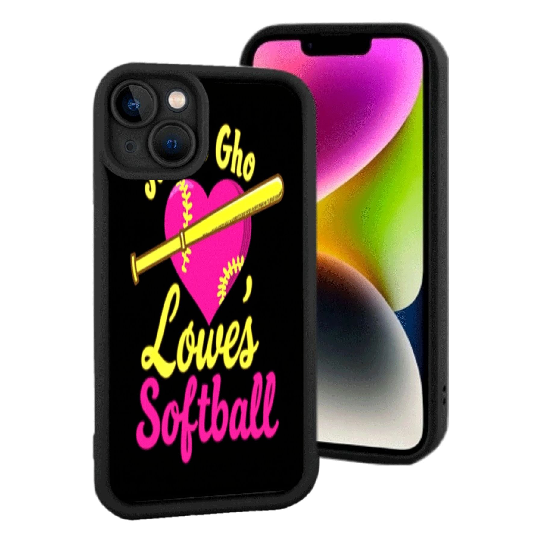 Lightweight iPhone 15 Case - Black Background with Pink Heart & Yellow ...
