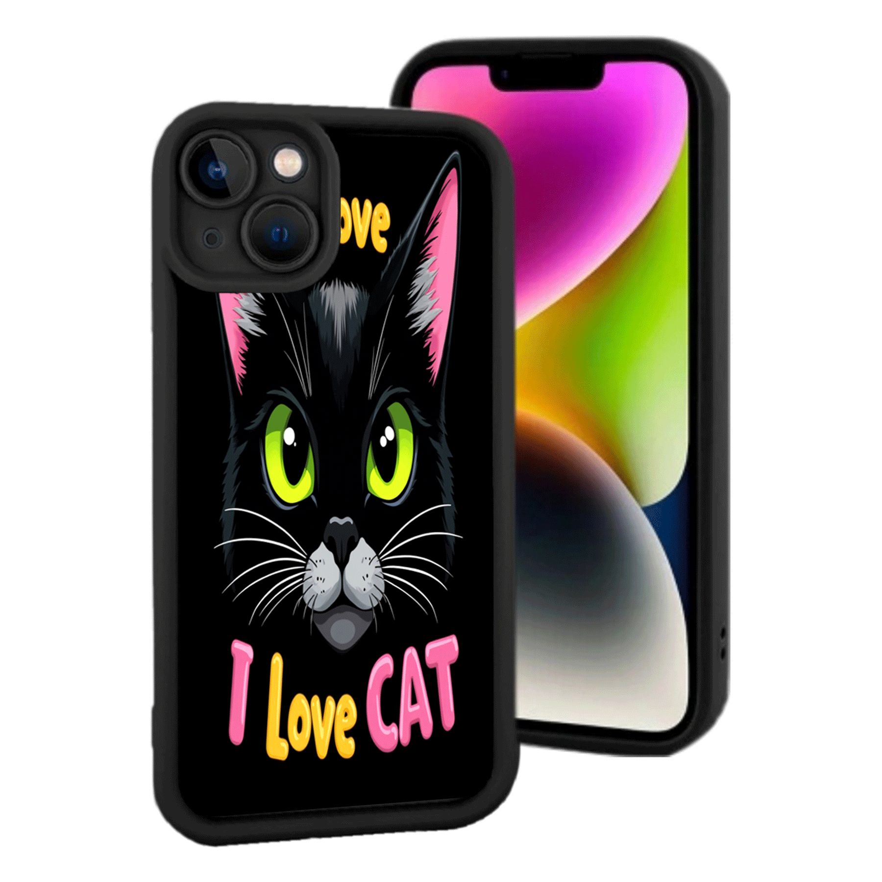 Lightweight iPhone 15 Case - Black Cat with Green Eyes & Playful ' We ...