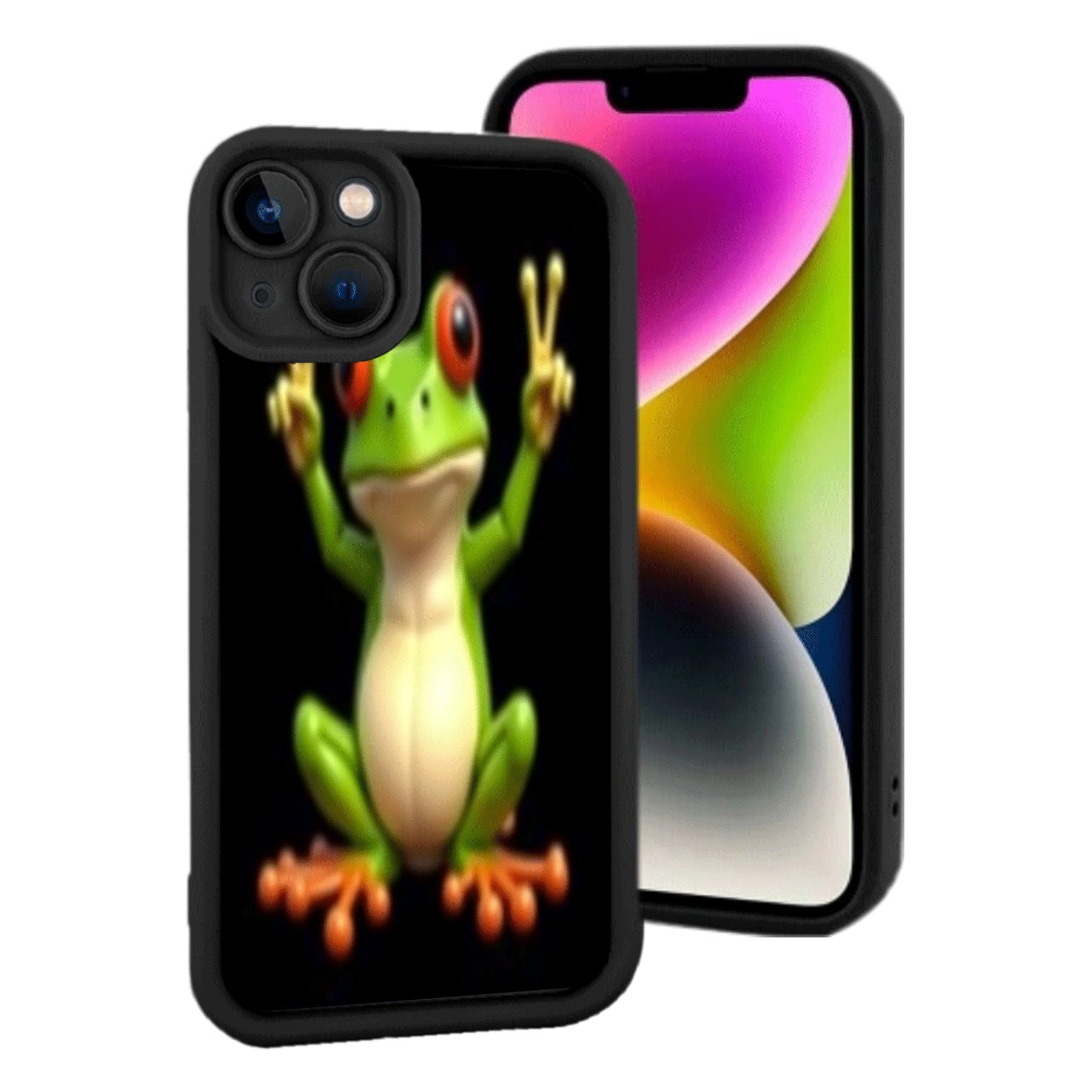 Lightweight iPhone 15 Case - Cheerful Frog with Red Eyes Peace Sign ...