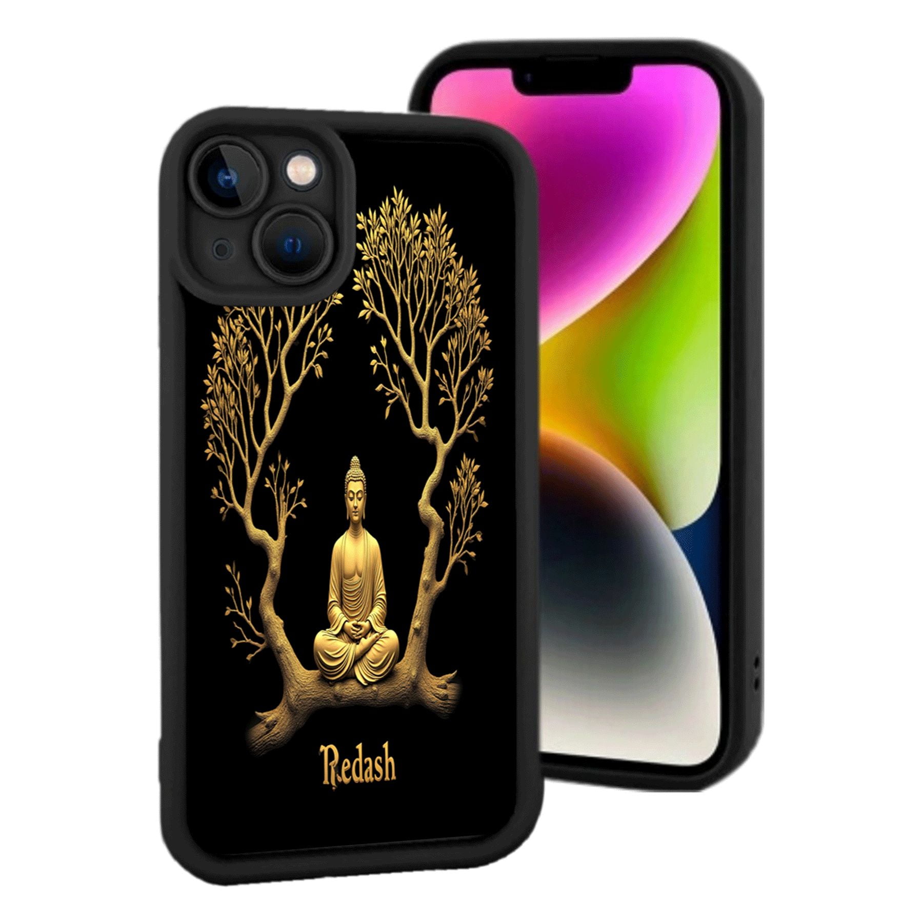 Lightweight iPhone 15 Case - Elegant Black with Golden Intricate Tree ...