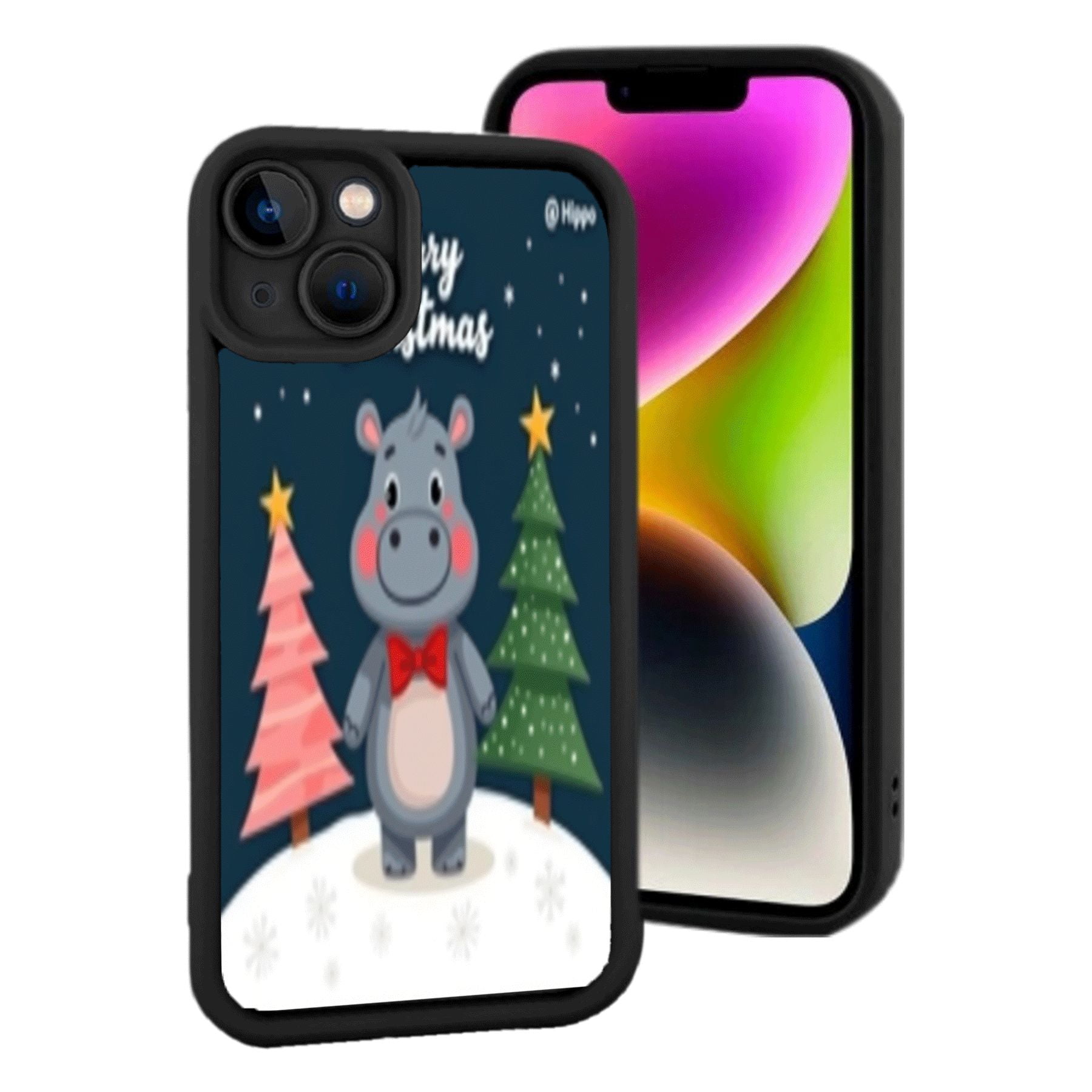Lightweight iPhone 15 Case - Festive Hippo with Red Bow Tie on Snowy ...