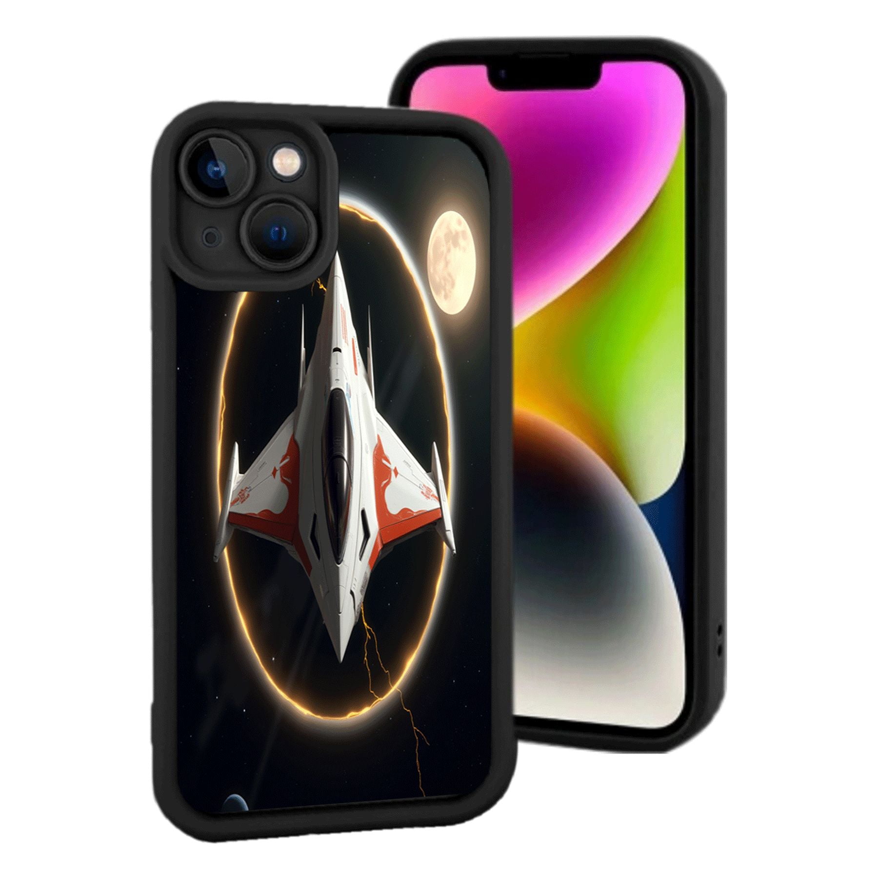 Lightweight iPhone 15 Case - Futuristic Spaceship Design with Glowing ...