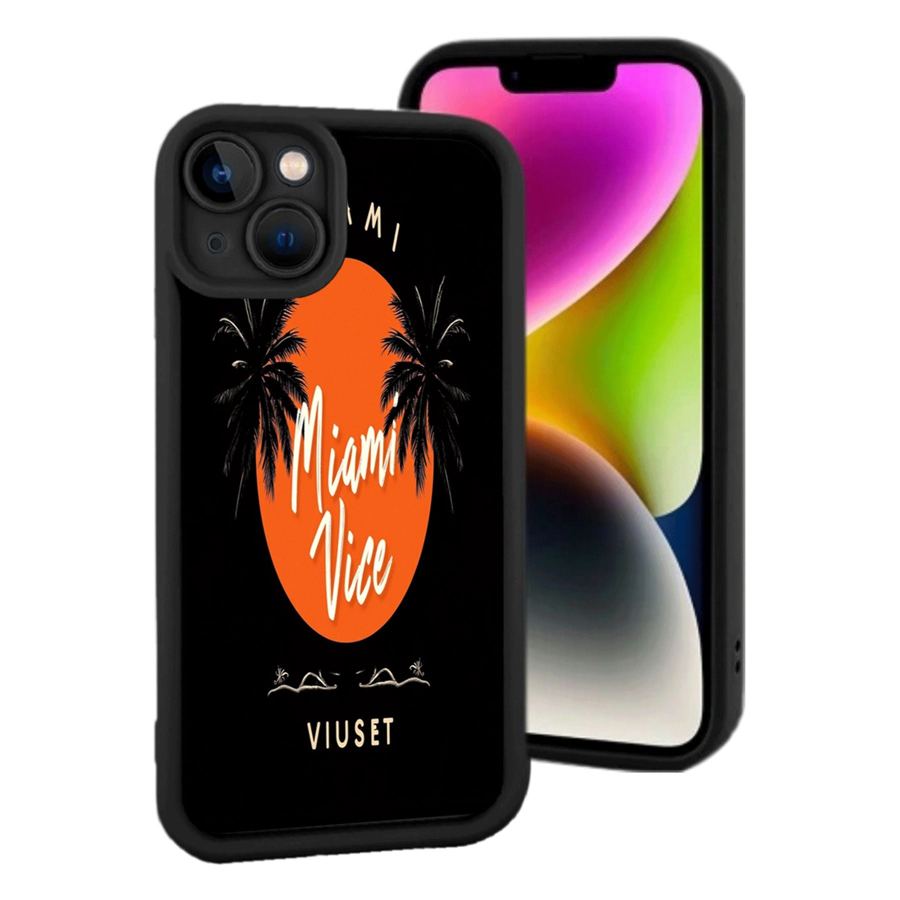 Lightweight iPhone 15 Case - Miami Vice Design with Palm Trees White ...