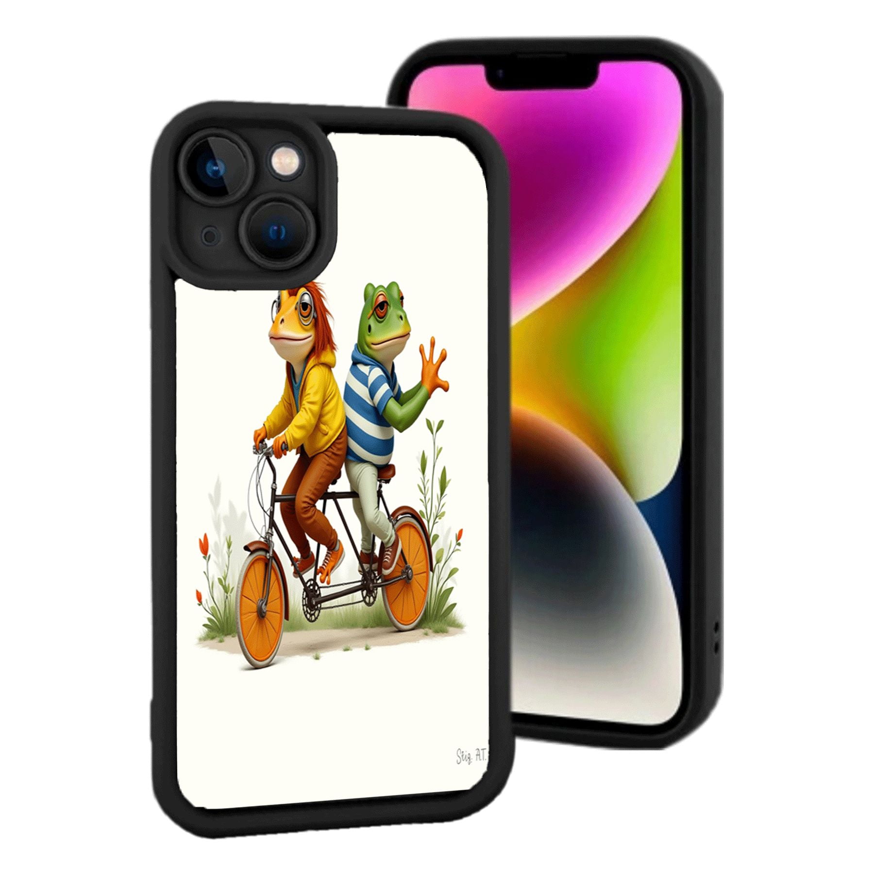 Lightweight iPhone 15 Case - Playful Frog Tandem Bicycle Design Vibrant ...