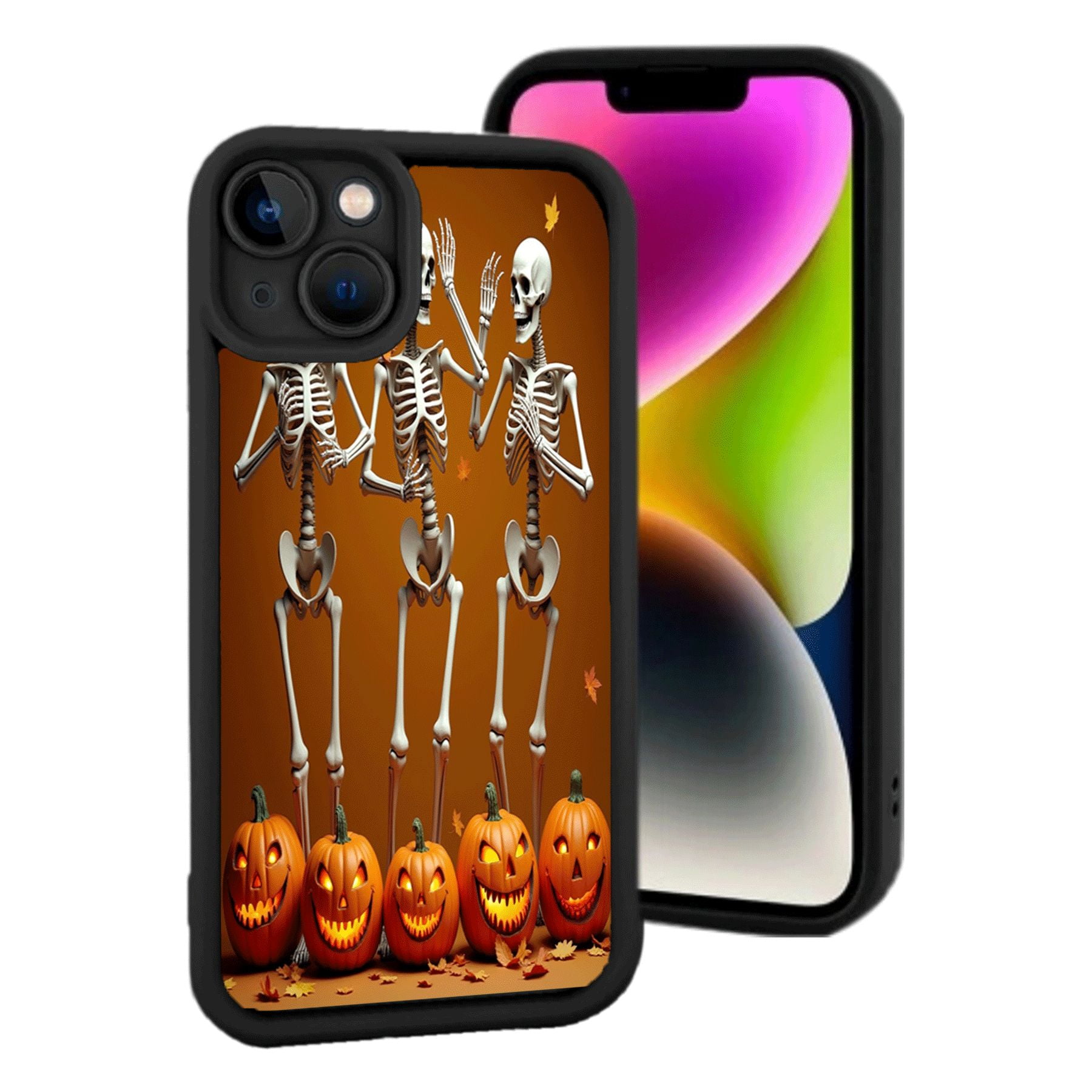 Lightweight iPhone 15 Case - Playful Skeletons on Pumpkins Design ...