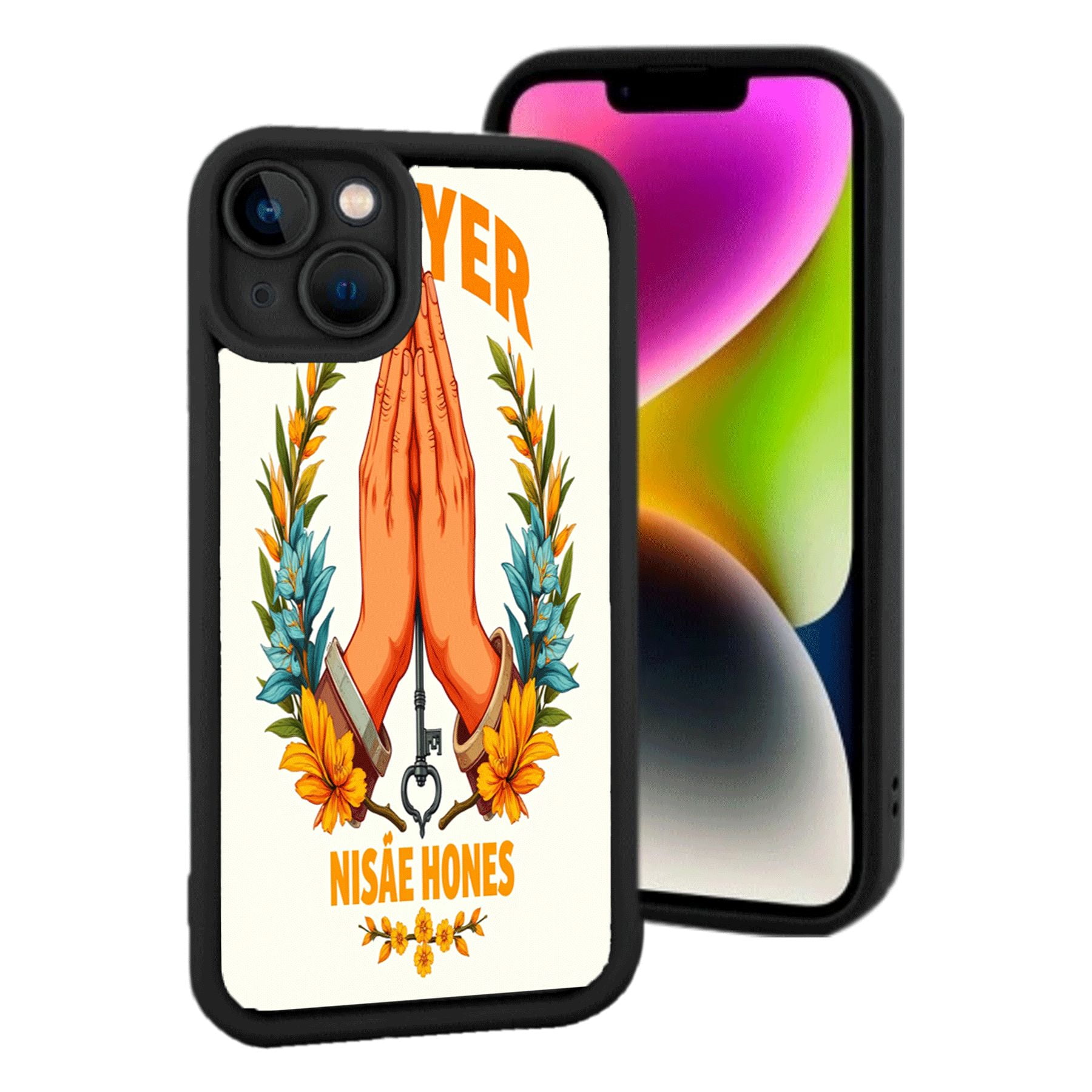 Lightweight iPhone 15 Case - Praying Hands with Floral Wreath ...