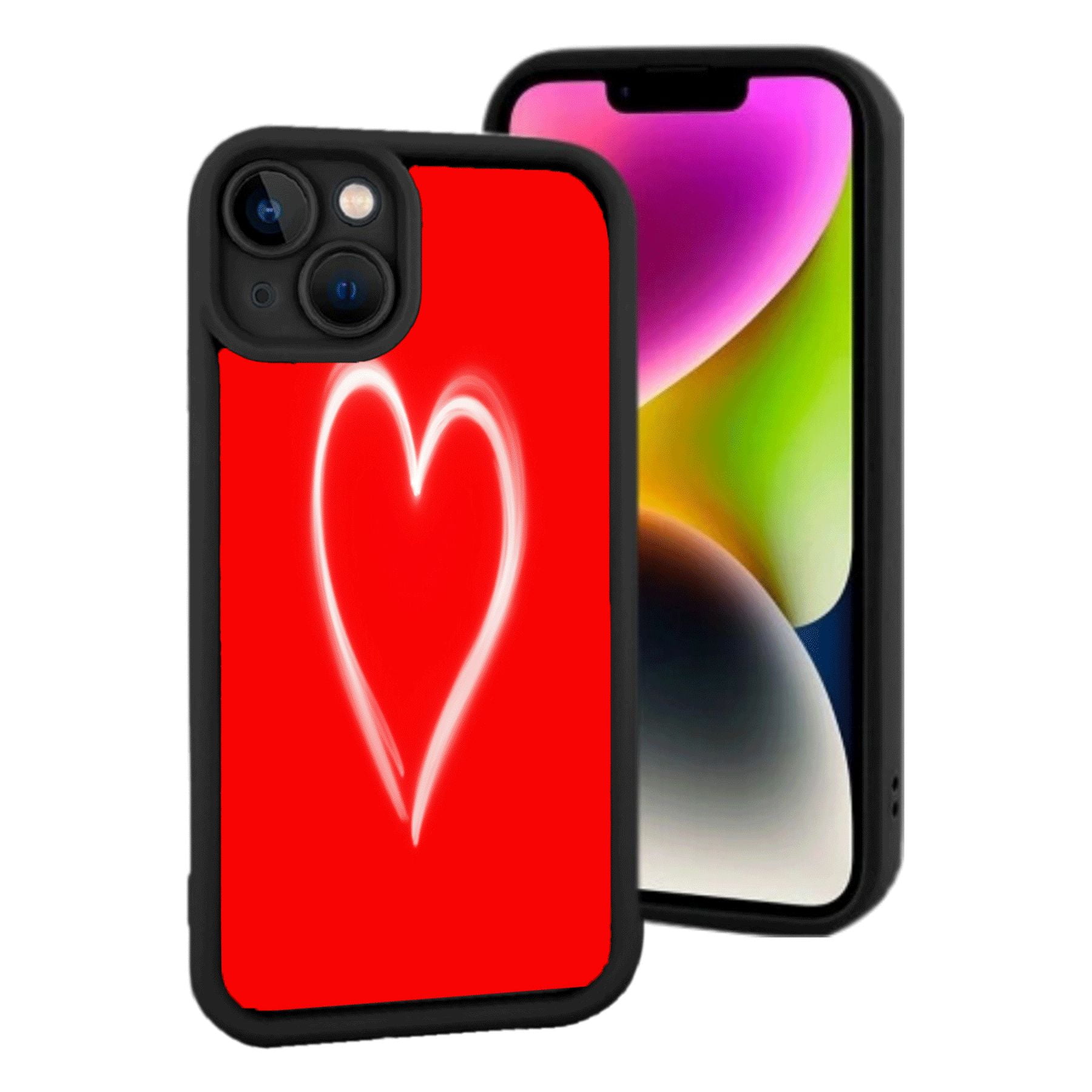 Lightweight iPhone 15 Case - Red Background with Glowing White Heart ...