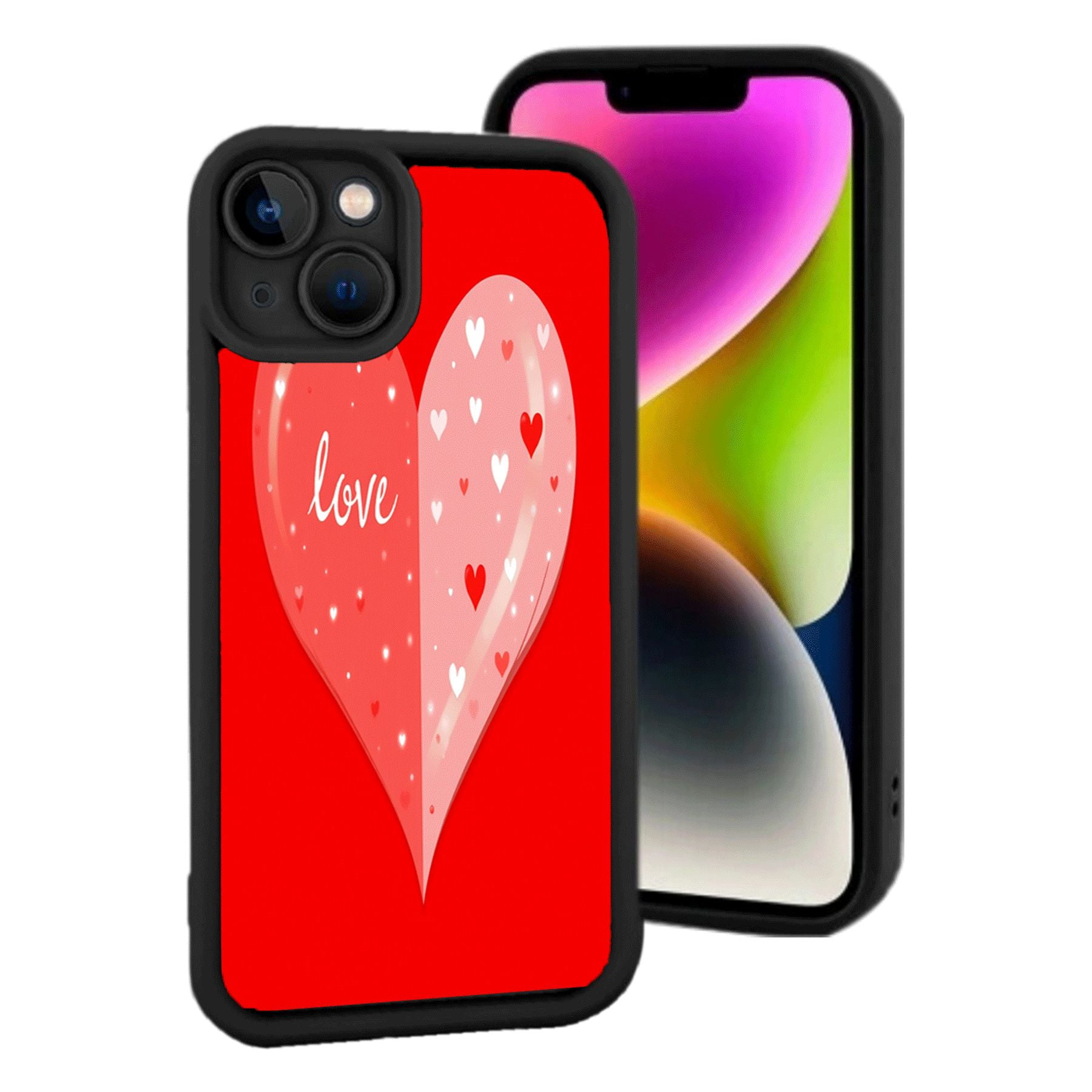 Lightweight iPhone 15 Case - Red Heart Design with White Hearts ...