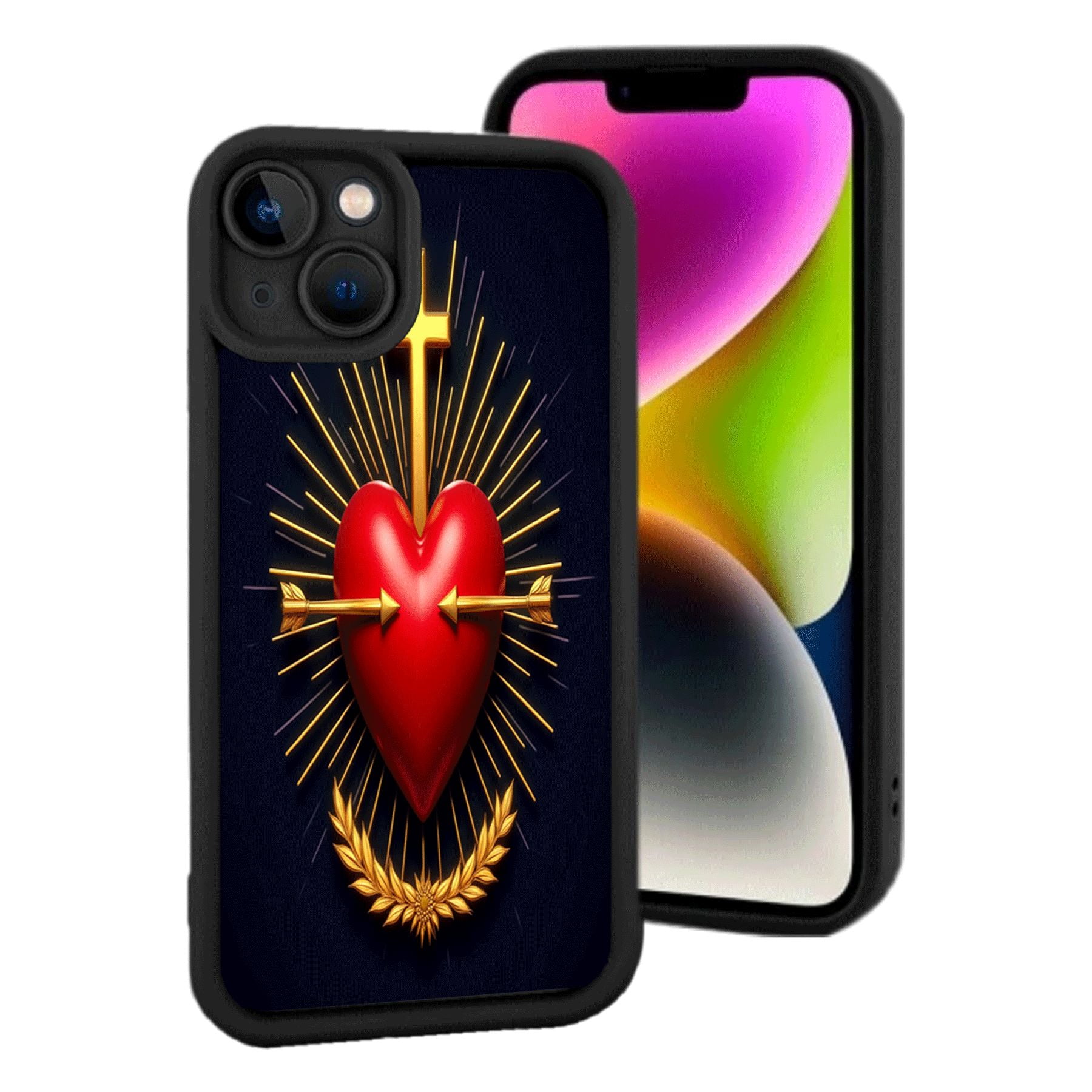 Lightweight iPhone 15 Case - Red Heart with Golden Arrows & Laurel ...