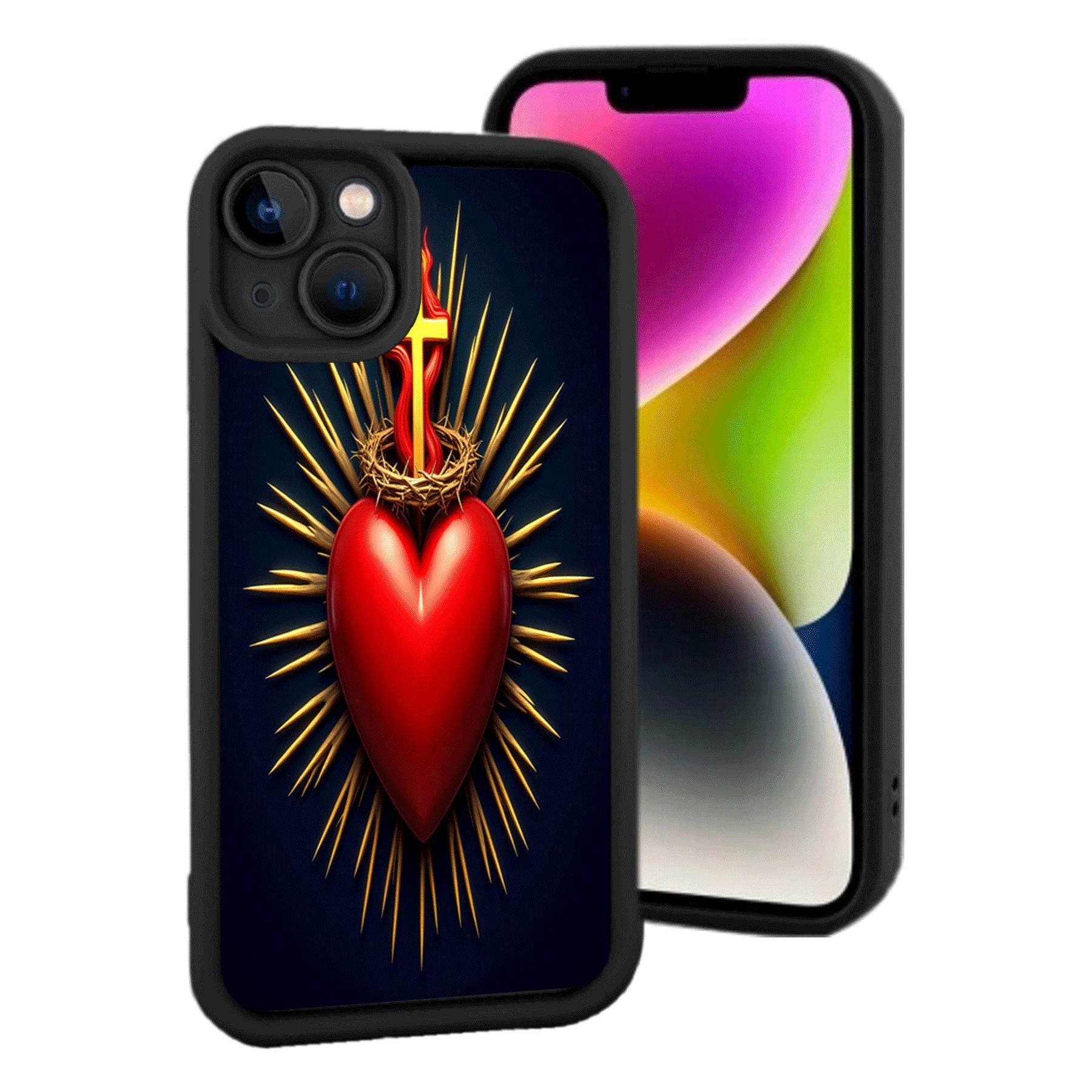 Lightweight iPhone 15 Case - Red Heart with Golden Crown on Dark Blue ...