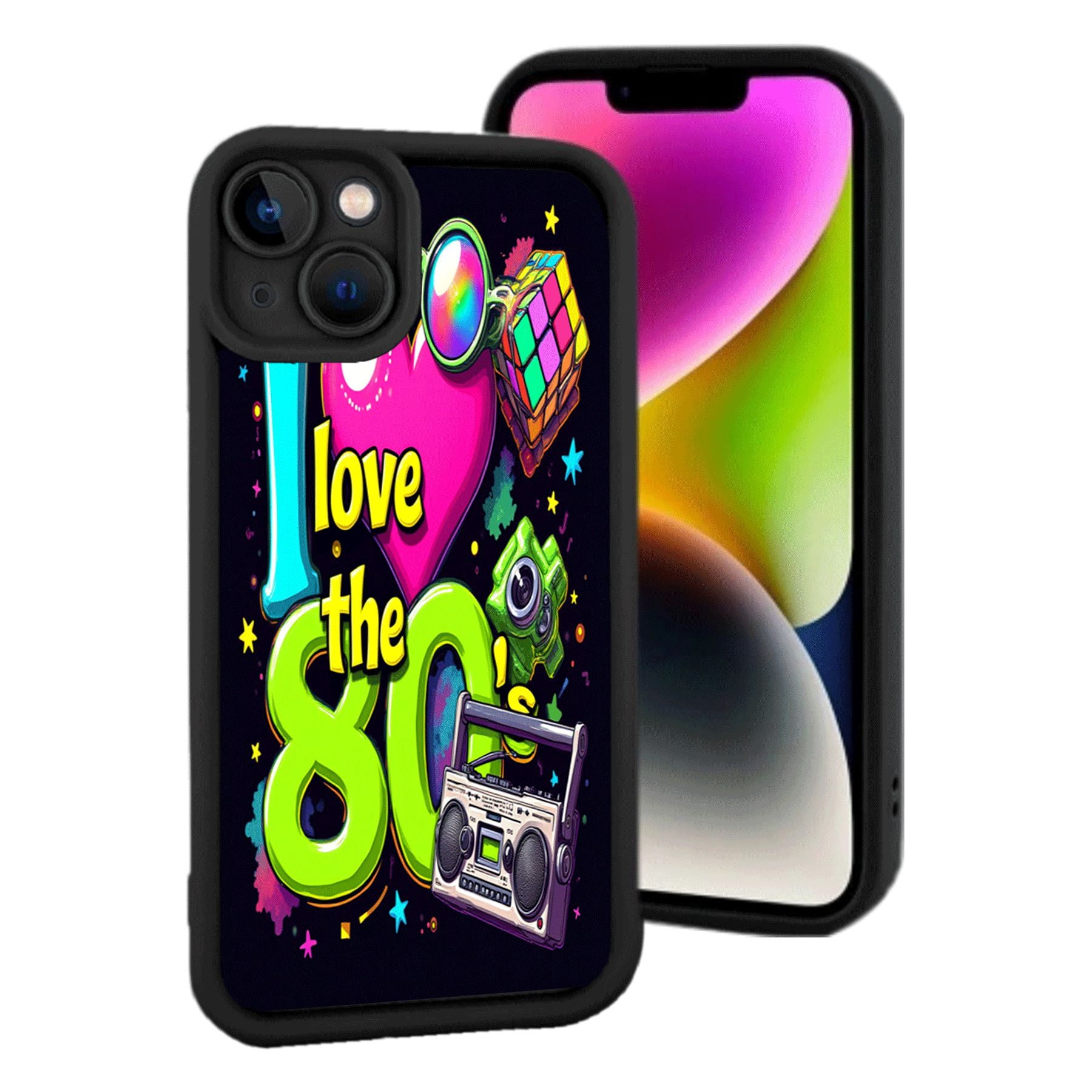 Lightweight iPhone 15 Case - Retro 80s Heart Design with Boombox ...