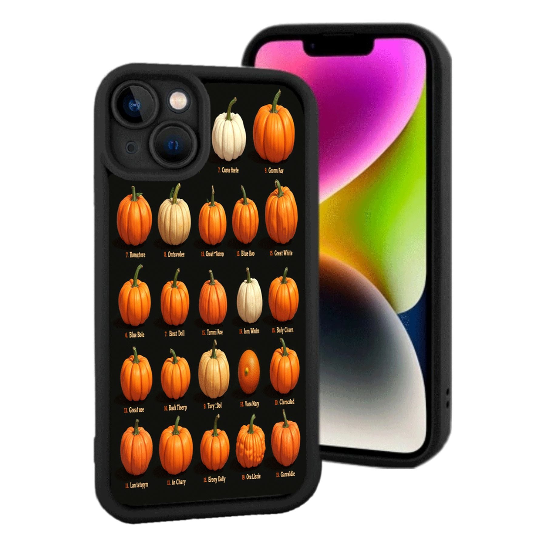 Lightweight iPhone 15 Case - Stylish Pumpkin Pattern Design on Black ...