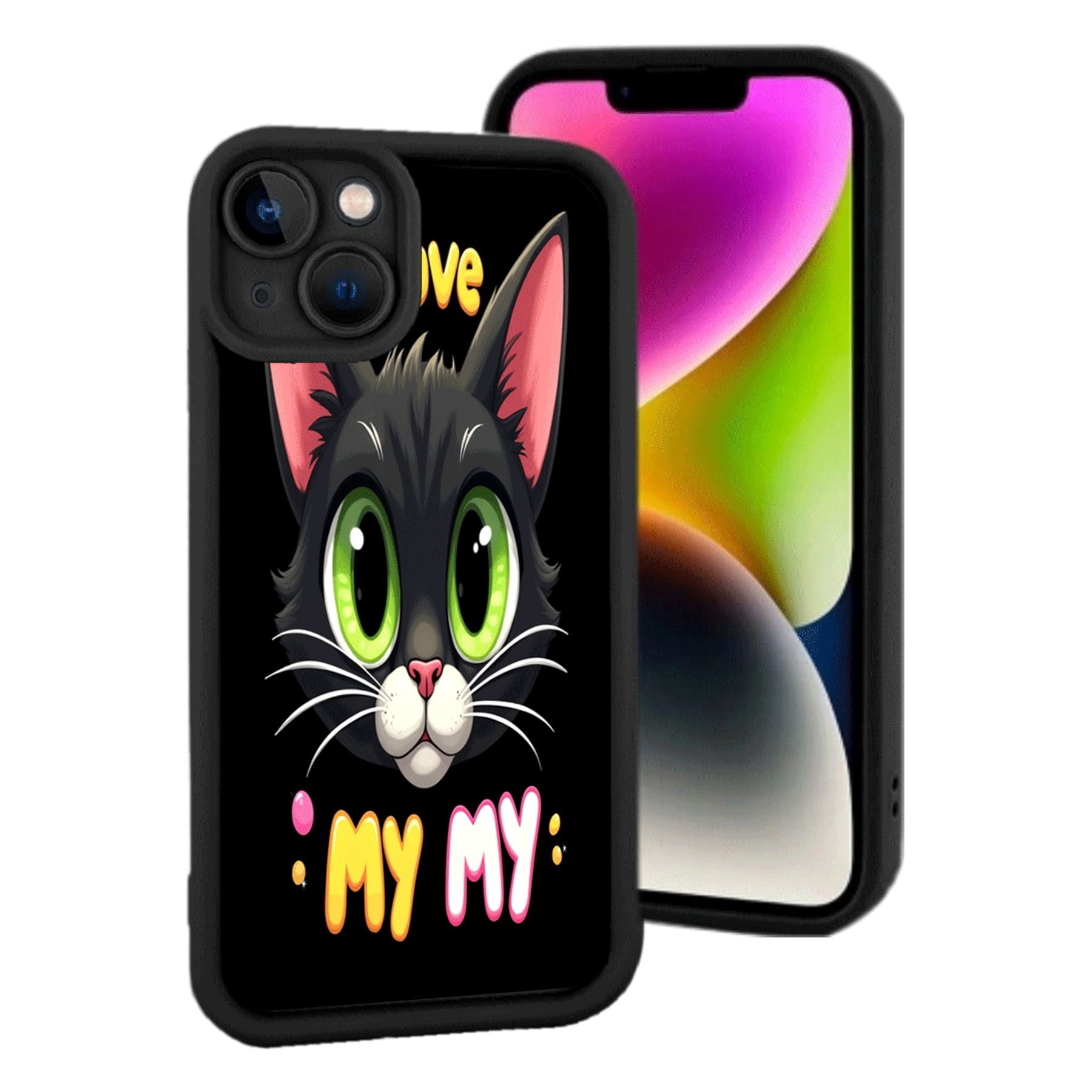 Lightweight iPhone 15 Phone Case - Adorable Black Cat with Green Eyes ...