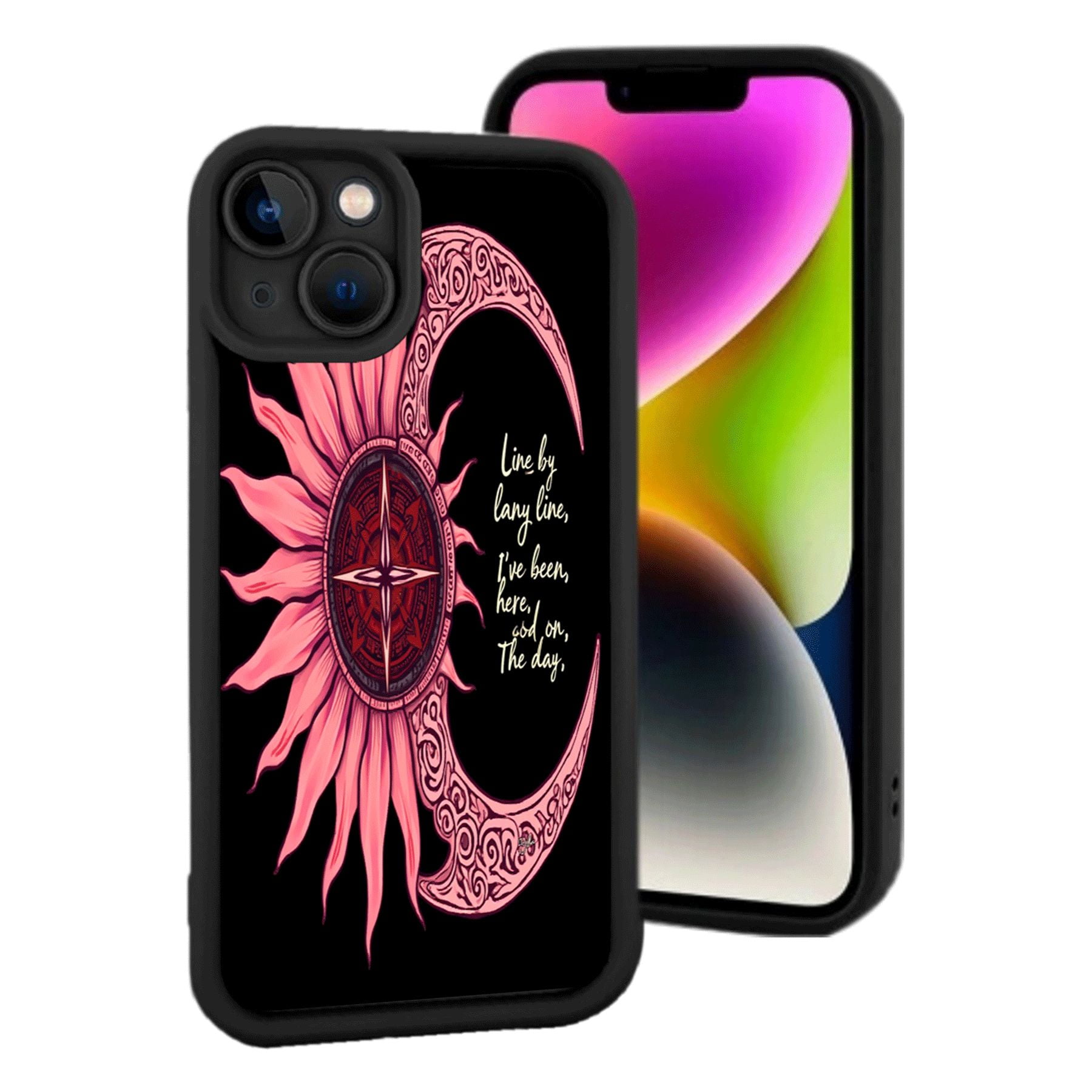 Lightweight iPhone 15 Phone Case - Black Background with Intricate Pink ...