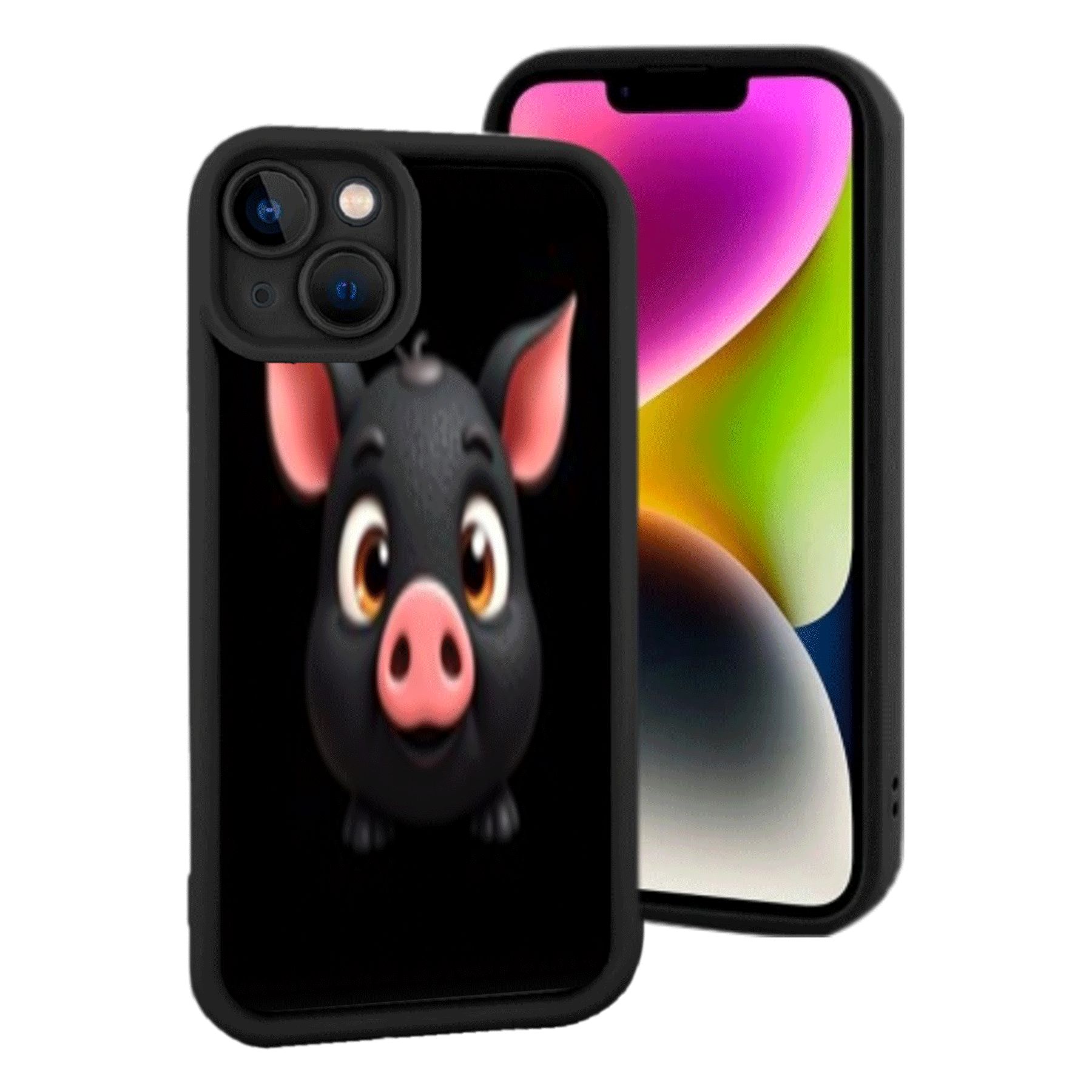 Lightweight iPhone 15 Phone Case - Cheerful Cartoon Black Pig Design ...