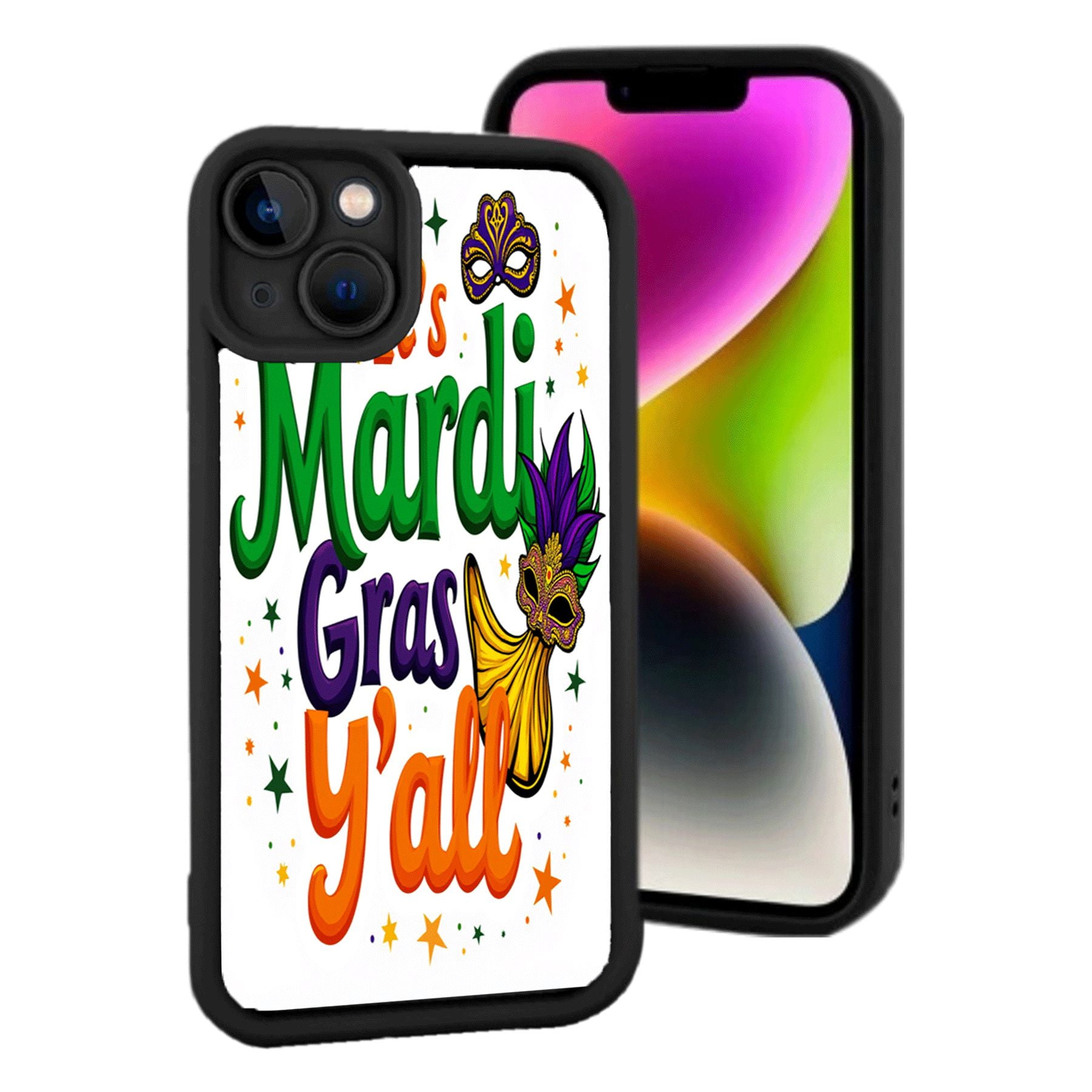 Lightweight iPhone 15 Phone Case - Colorful Mardi Gras Design with ' Ya ...