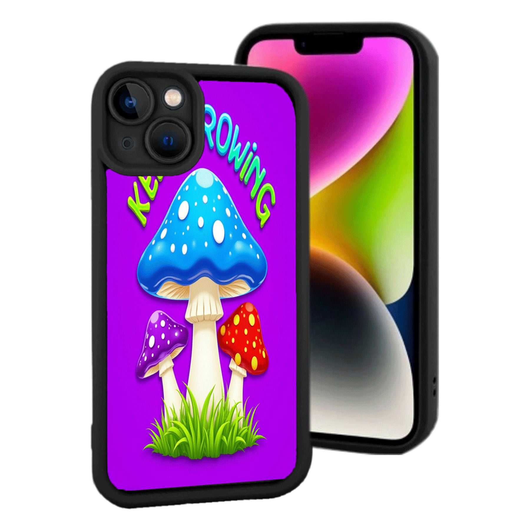 Lightweight iPhone 15 Phone Case - Colorful Mushroom Design with Purple ...