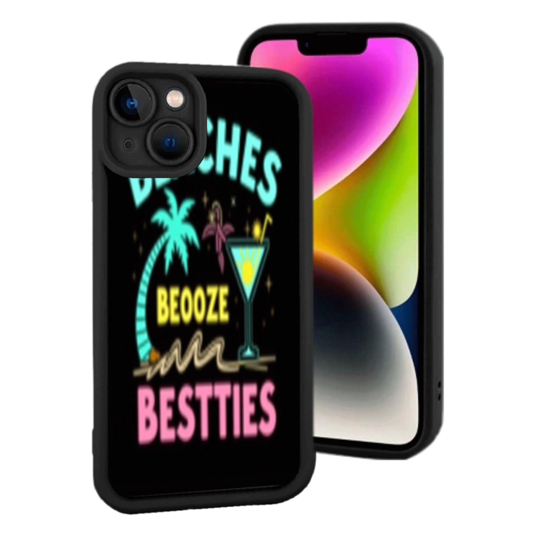 Lightweight iPhone 15 Phone Case - Colorful Palm Tree & Cocktail Design ...