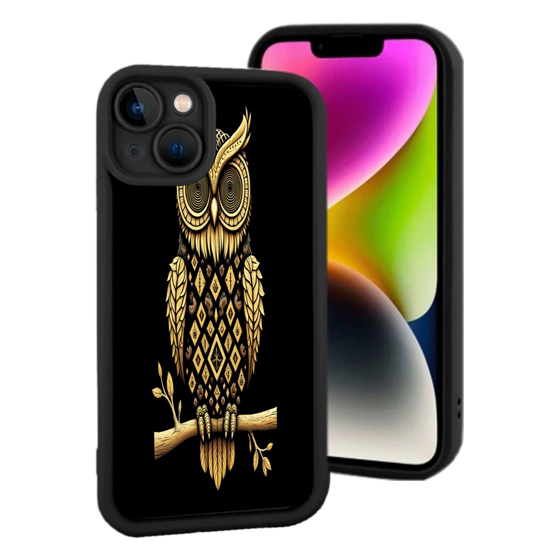 Lightweight iPhone 15 Phone Case - Elegant Gold & Black Owl Design with ...