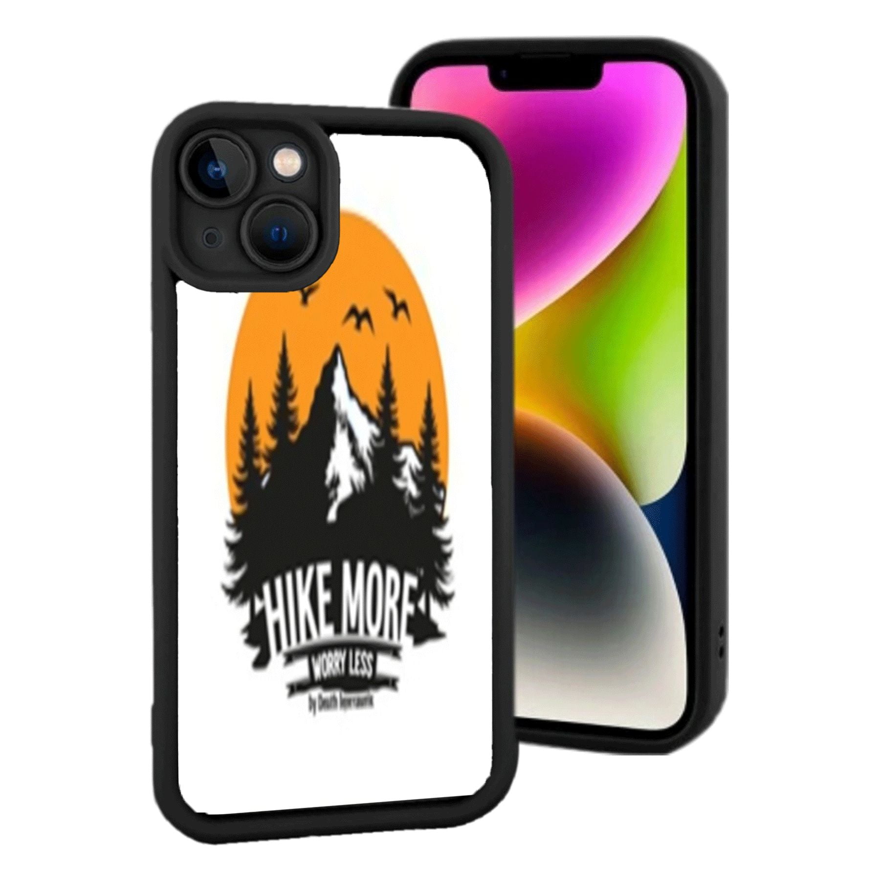 Lightweight iPhone 15 Phone Case - Mountain & Pine Tree Graphic Orange ...
