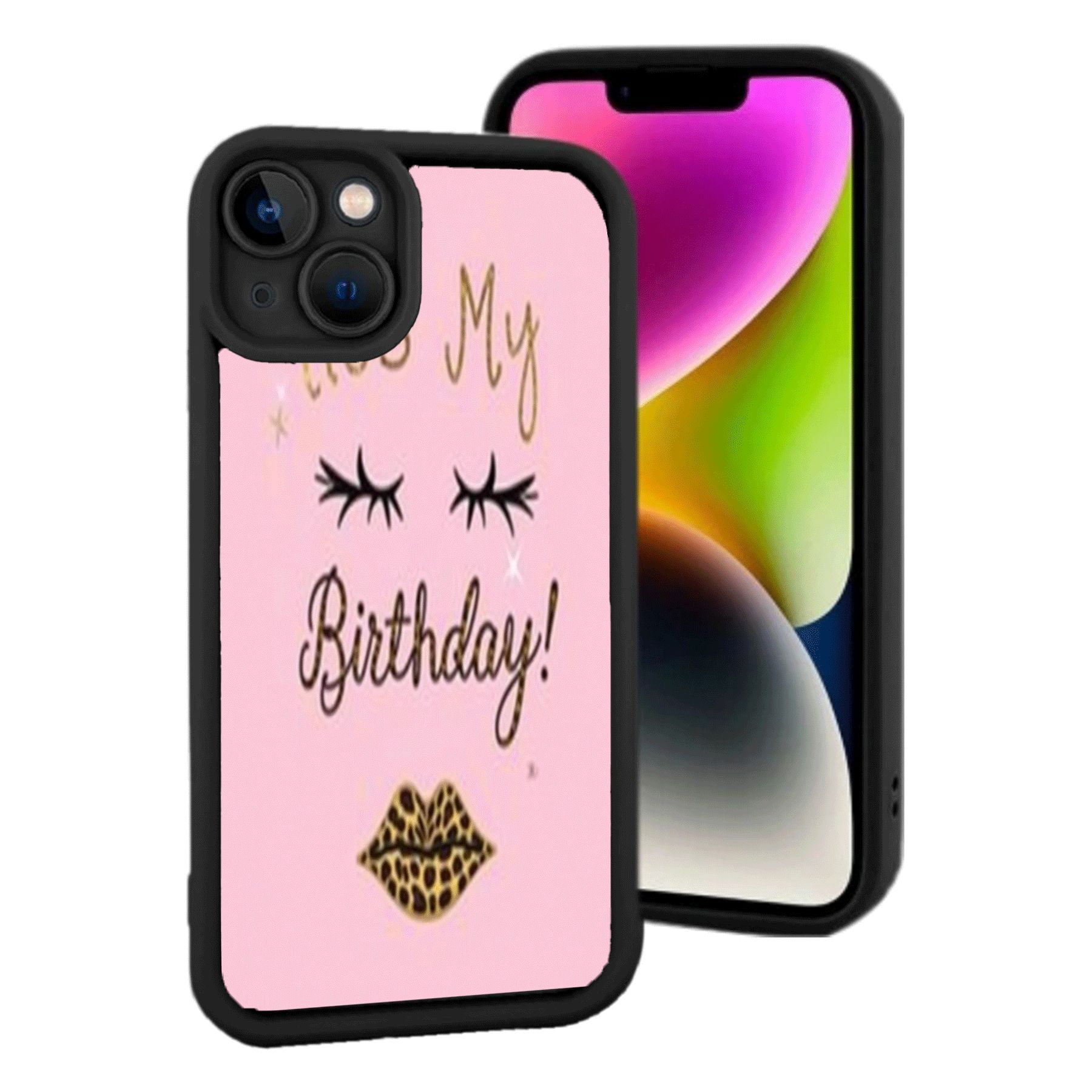 Lightweight iPhone 15 Phone Case - Pink Background Black Eyelashes Gold ...
