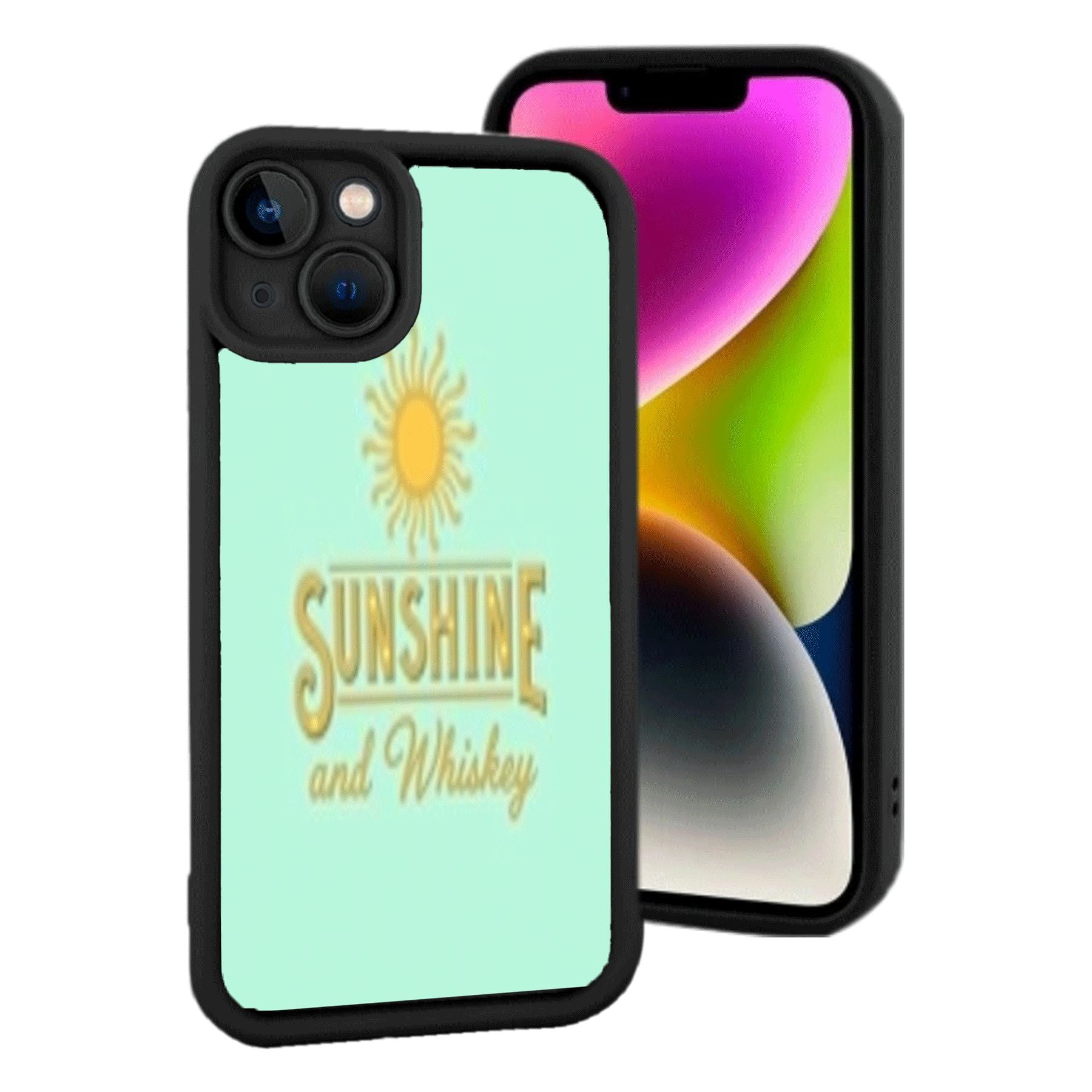 Lightweight iPhone 15 Phone Case - Stylish Light Green with Yellow Sun ...