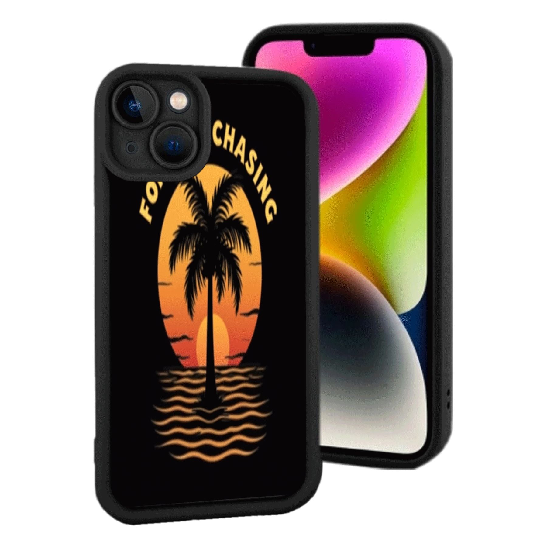 Lightweight iPhone 15 Phone Case - Vibrant Sunset with Palm Tree ...