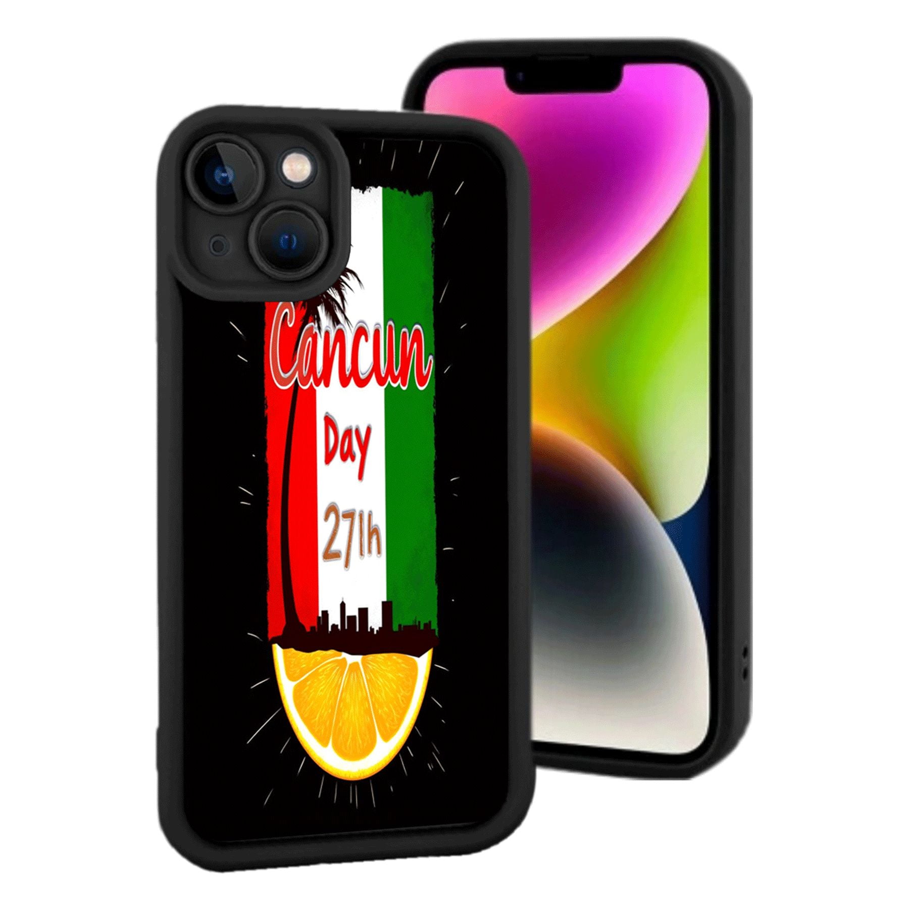 Lightweight iPhone 15 Phone Case with Cancun Design Red Cursive Text ...