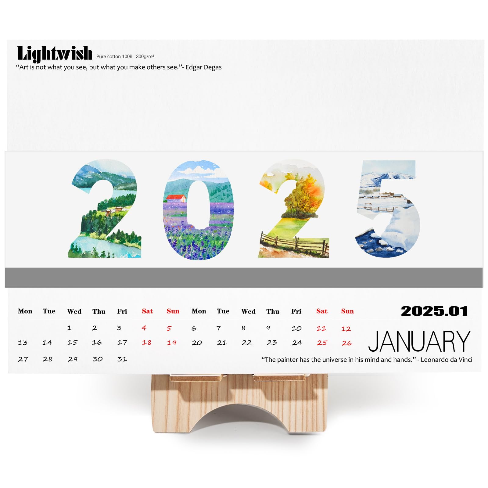 Lightwish Watercolor Calendar Set OIF8 for 2025, 100% Cotton, 12 Sheets ...