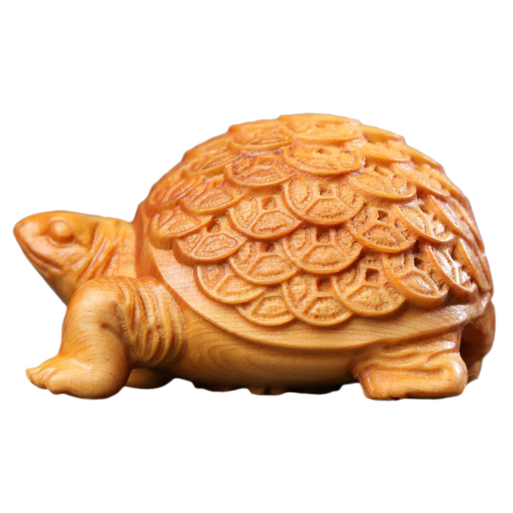 Lihe Exquisite Wood Carving Turtle Statue Vintage Decorative Desktop ...
