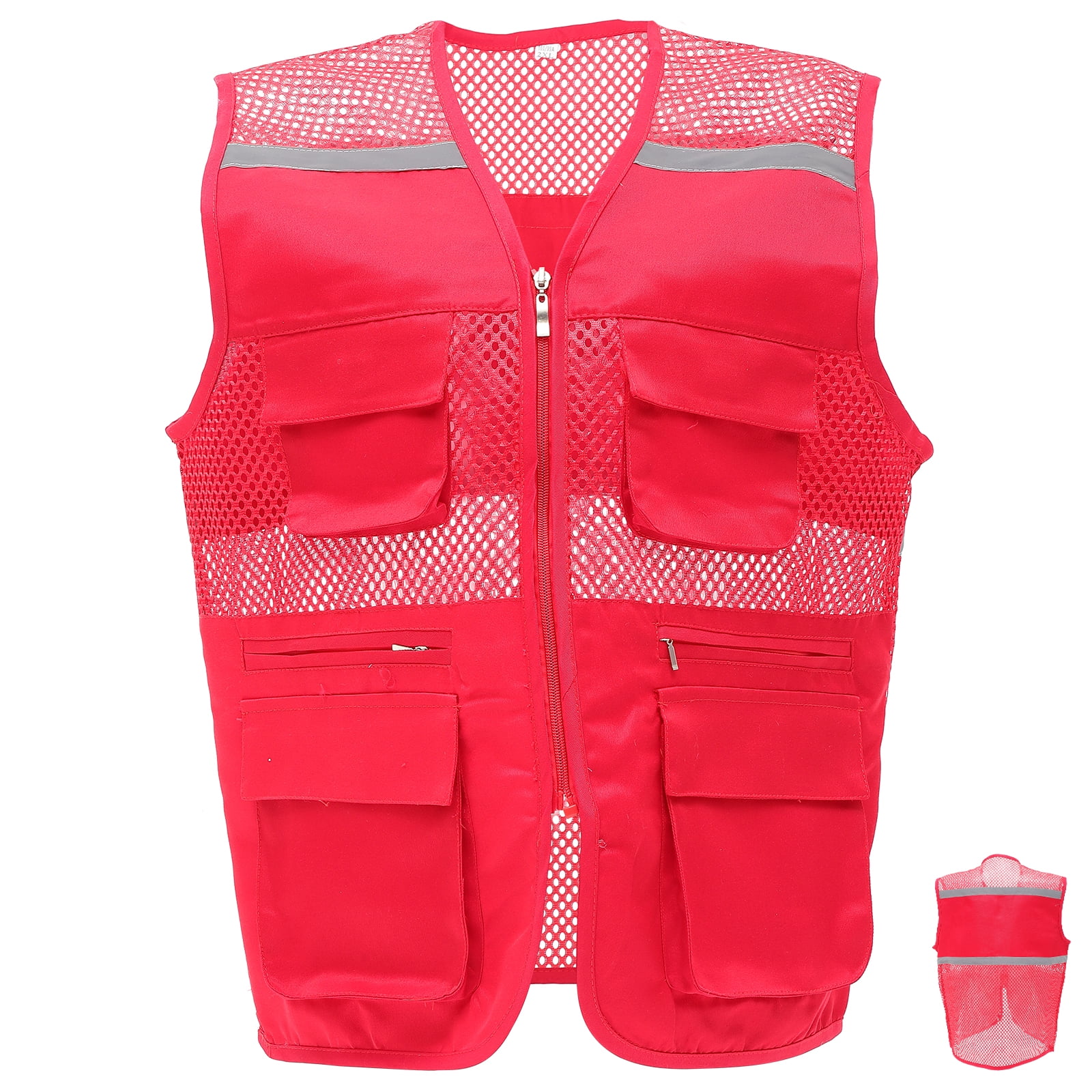 CATIEBYE Red High Visibility Safety Vest with Multiple Pockets ...