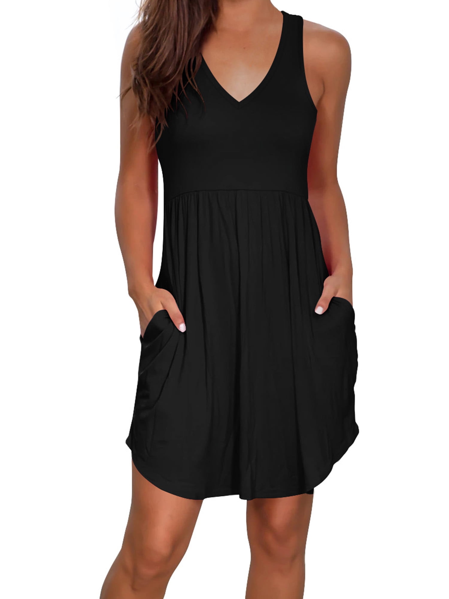 Liher Women Tank Summer Dress Casual V Neck Vest Sundress Black ...
