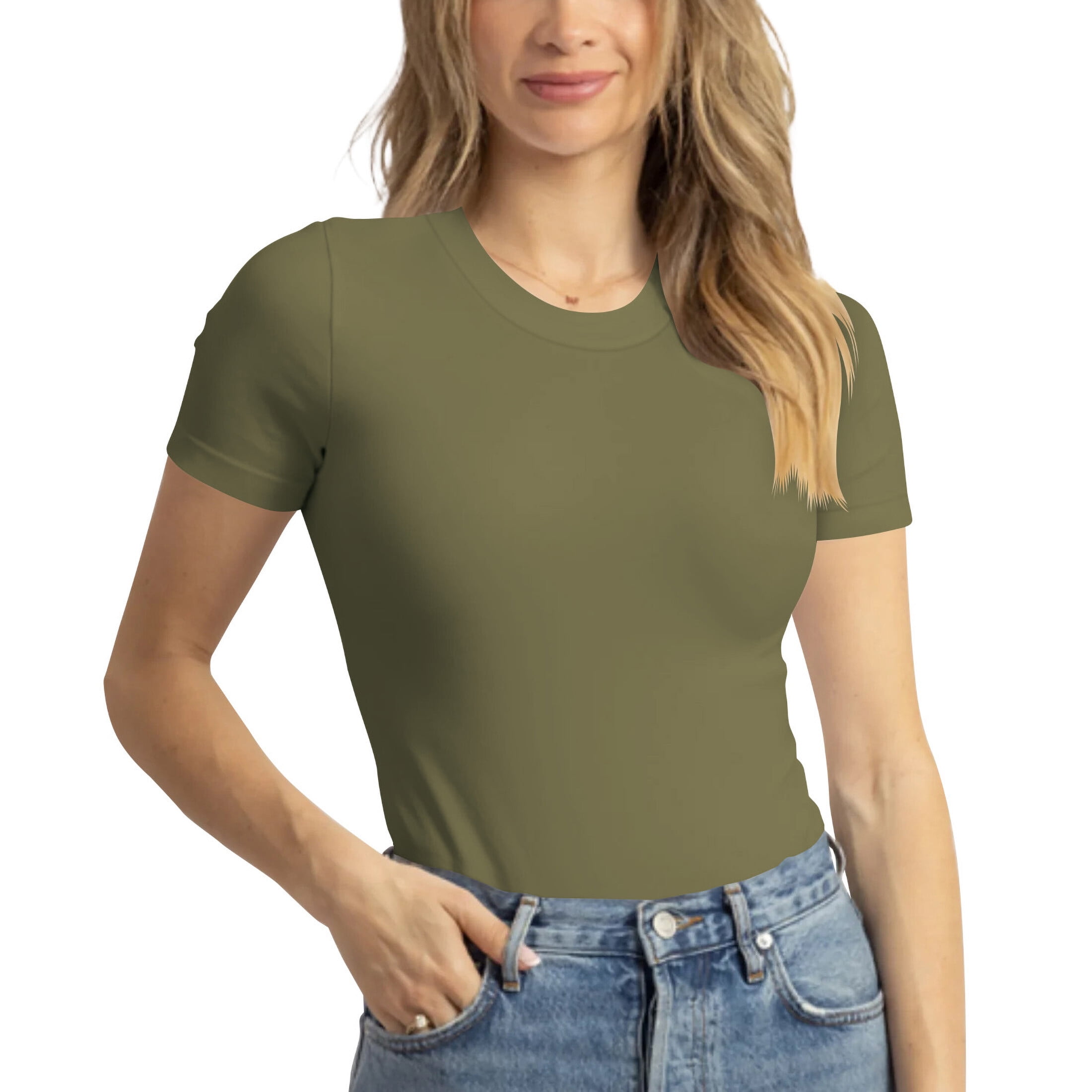 Liher Women Casual T-shirts Crewneck Short Sleeve Summer Tops Plain Solid Color Tee Shirts Slim ...