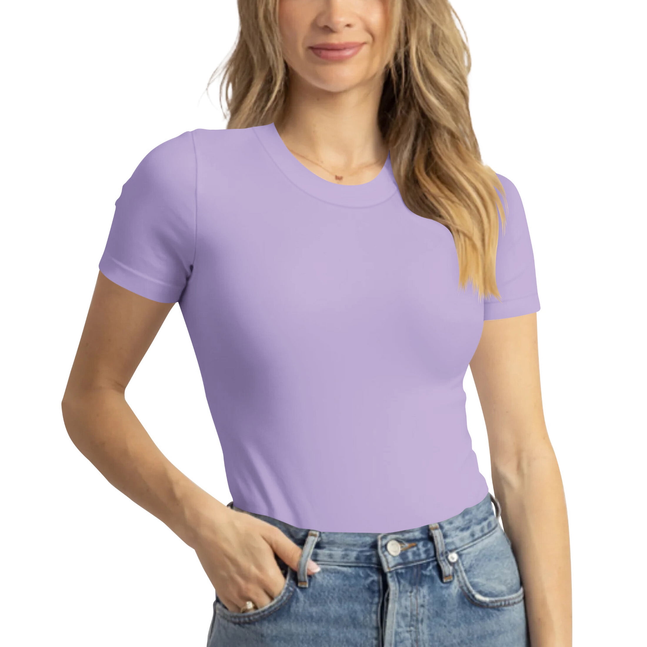 Liher Women Short Sleeve Crewneck T Shirts Slim Fit Summer Tops Casual Solid Color Basic Tee ...