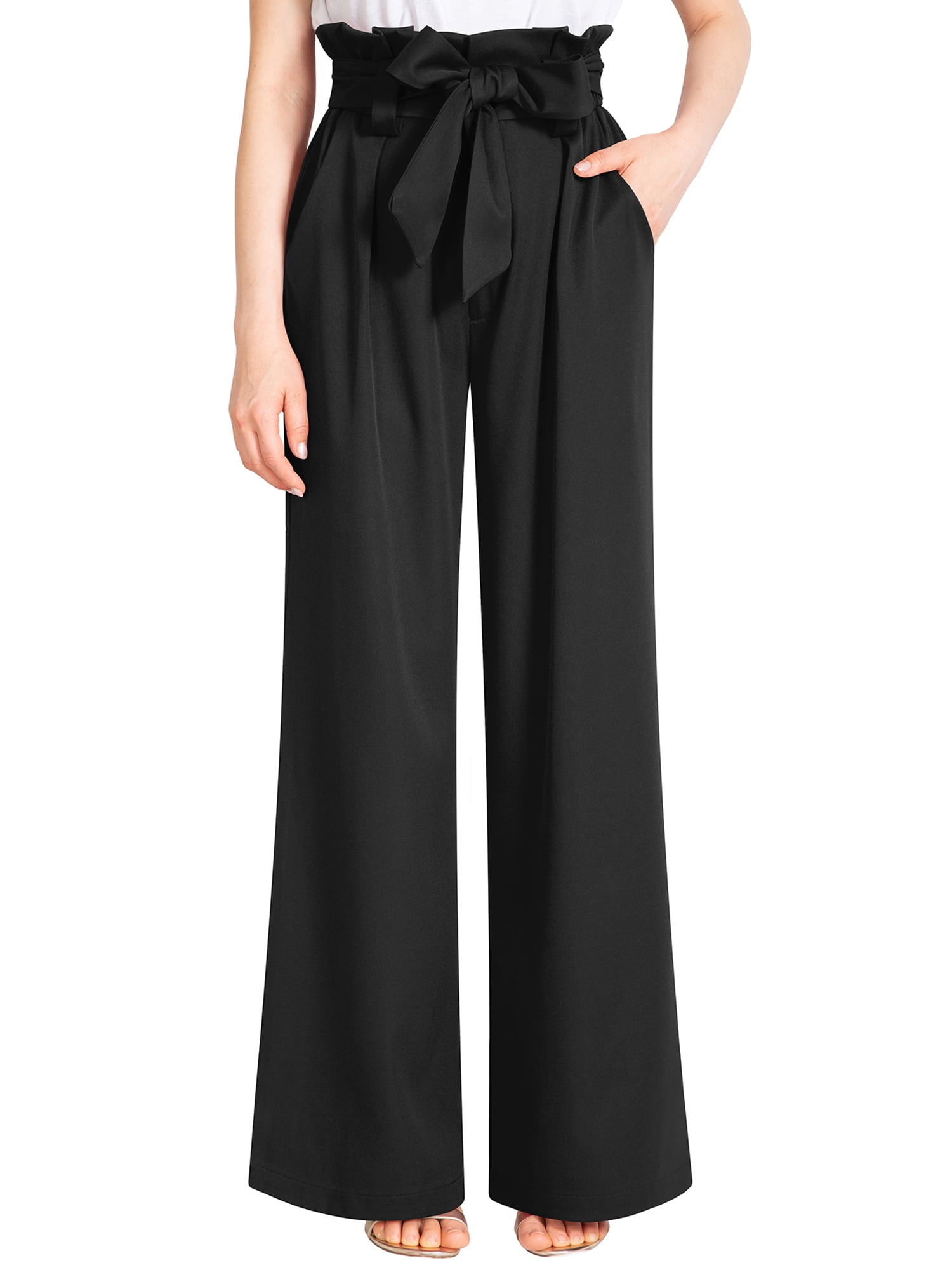 Liher Women Slacks High Waist Wide Leg Pants Casual Plain Solid Flowy ...