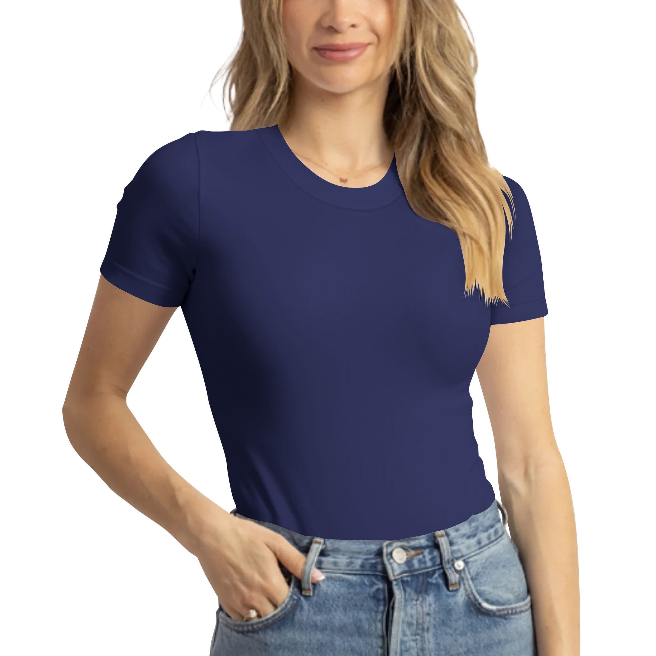 Liher Women Solid T-shirts Scoop Neck Short Sleeve Summer Tops Lounge Slim Fitting Tee Shirts ...