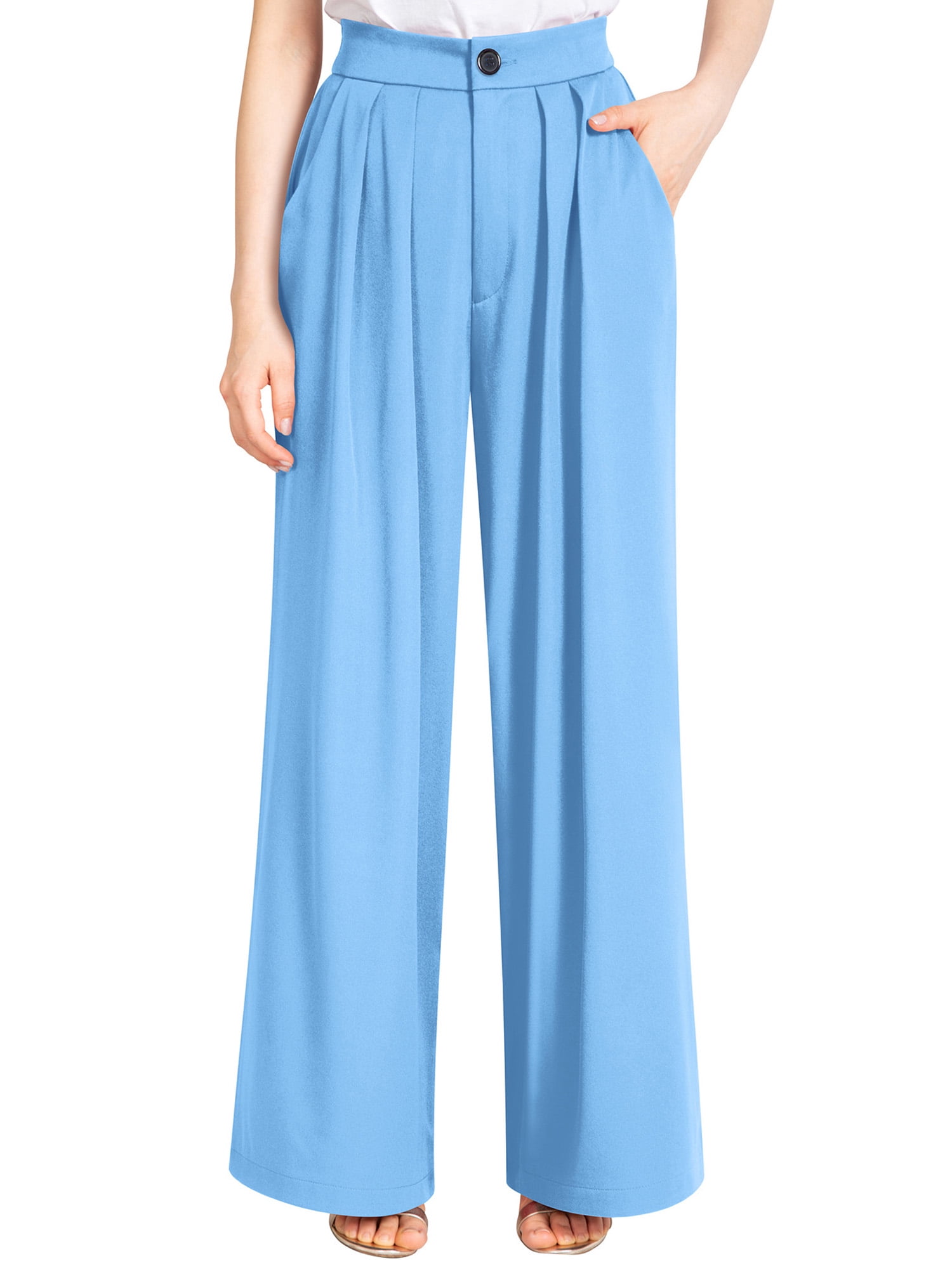 Liher Women Straight Leg Pants Casual Work Wide Leg Trousers Pleate Palazzo Pants Flowy Summer ...