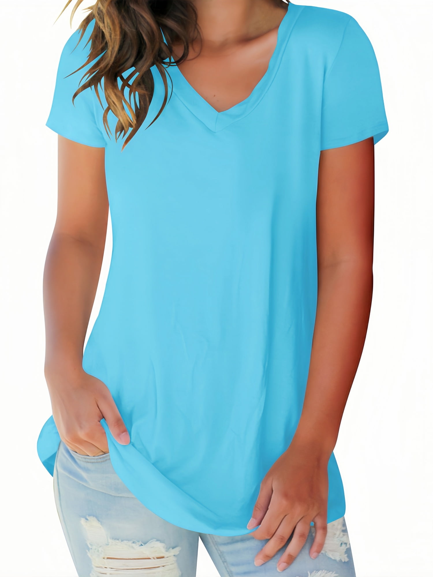 Liher Women Tee Shirts Trendy Fashion T Shirts Short Sleeve V-Neck ...