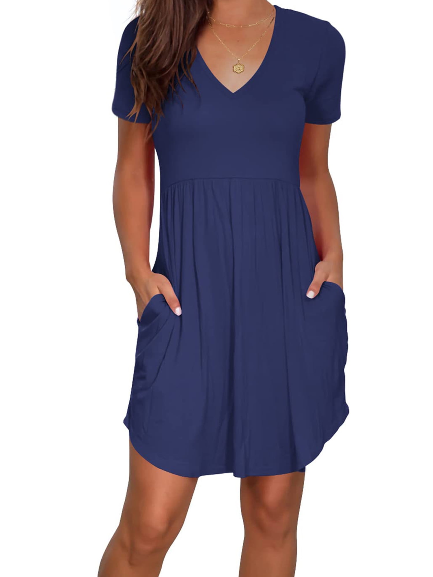 Liher Beach Dress for Women Casual Loose Plain Solid Color Mini ...