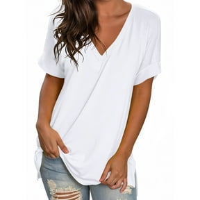 SHIBEVER Womens Tops Summer Casual V Neck Short Sleeve Shirt for Woman Summer Fashion Tshirts ...